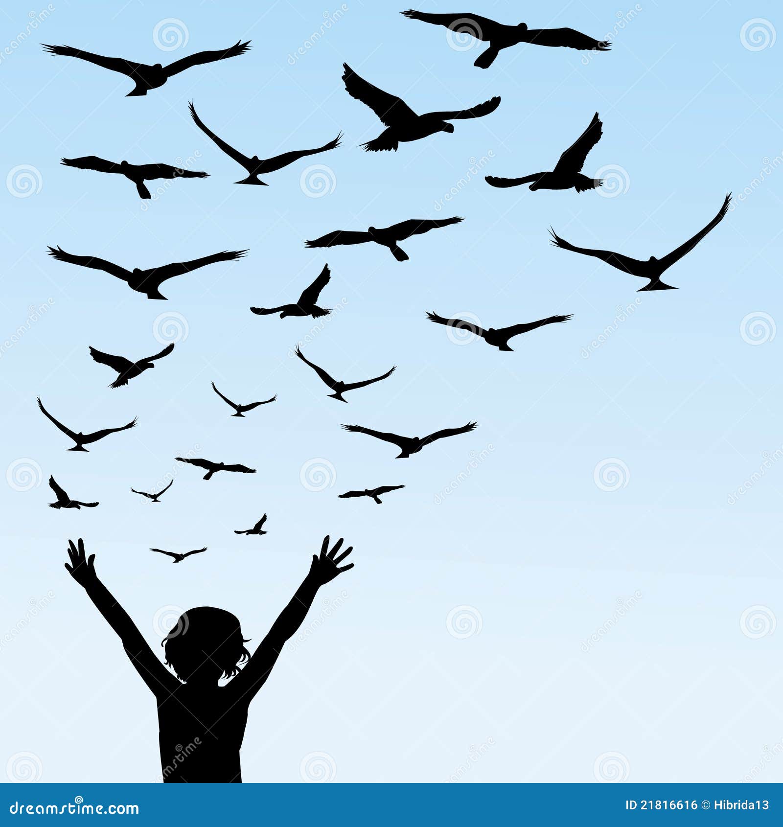 Illustration with Child and Birds Stock Vector - Illustration of ...