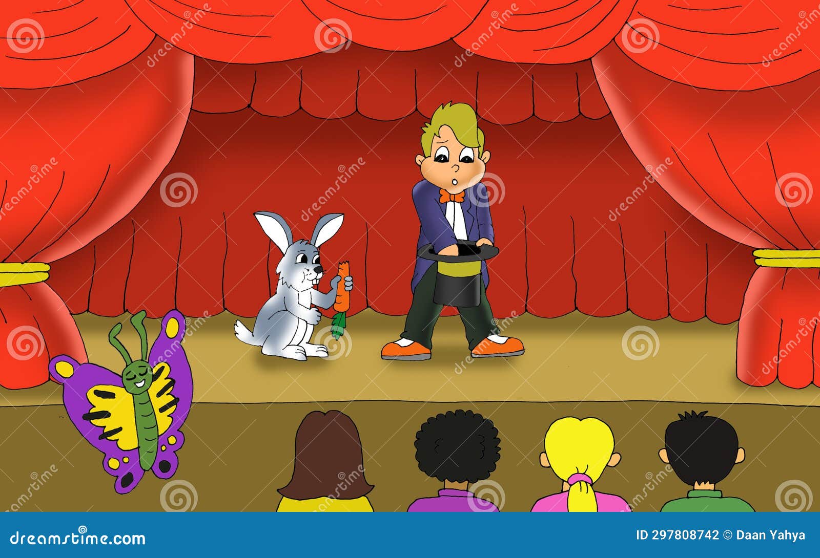 Illustration of a Child Doing Magic Tricks on Stage Stock Illustration ...