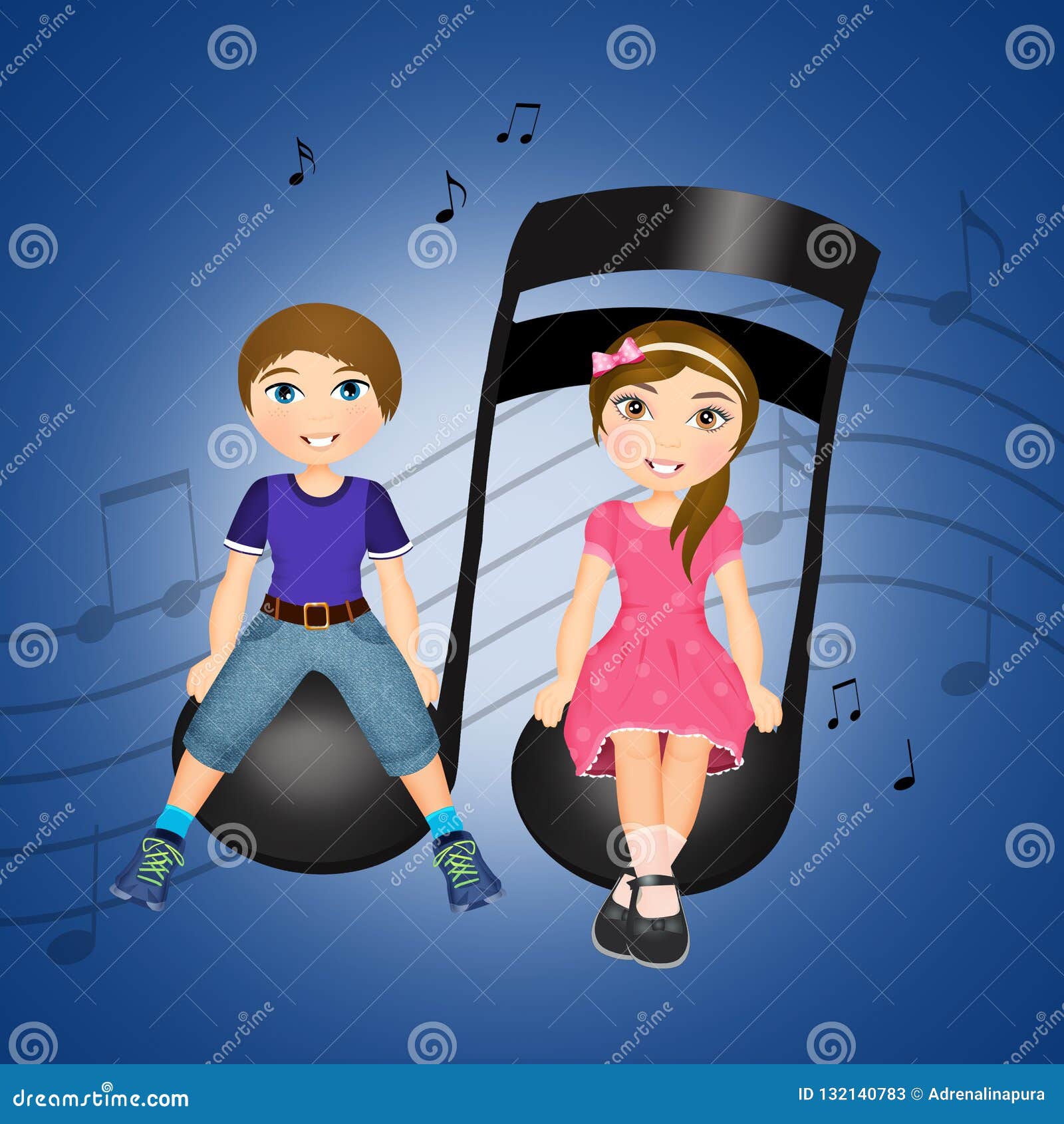 Children on musical note stock illustration. Illustration of musical ...