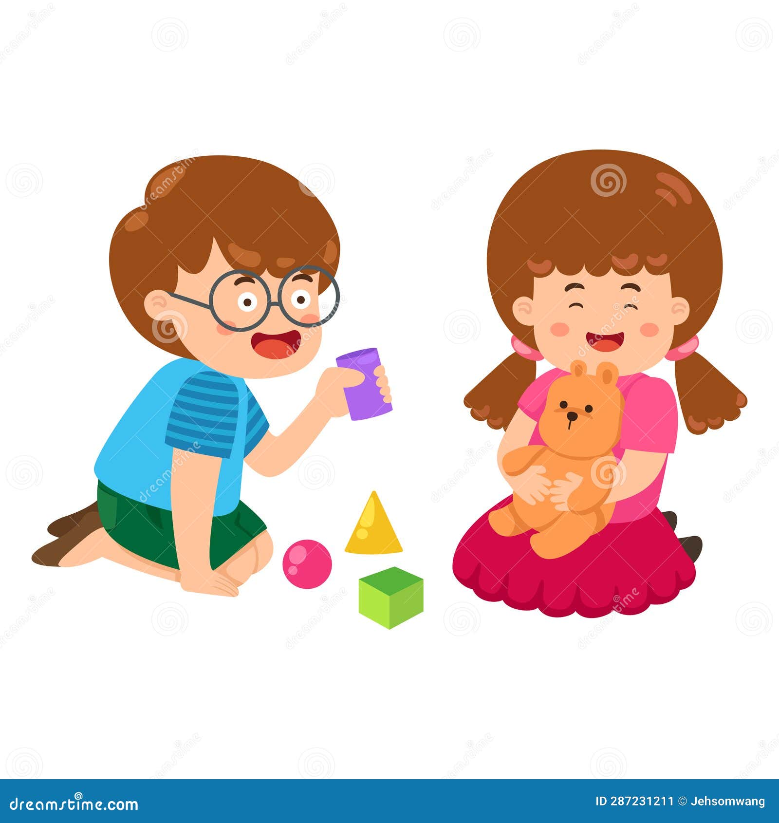 Illustration Children Play with Toy Stock Vector - Illustration of ...