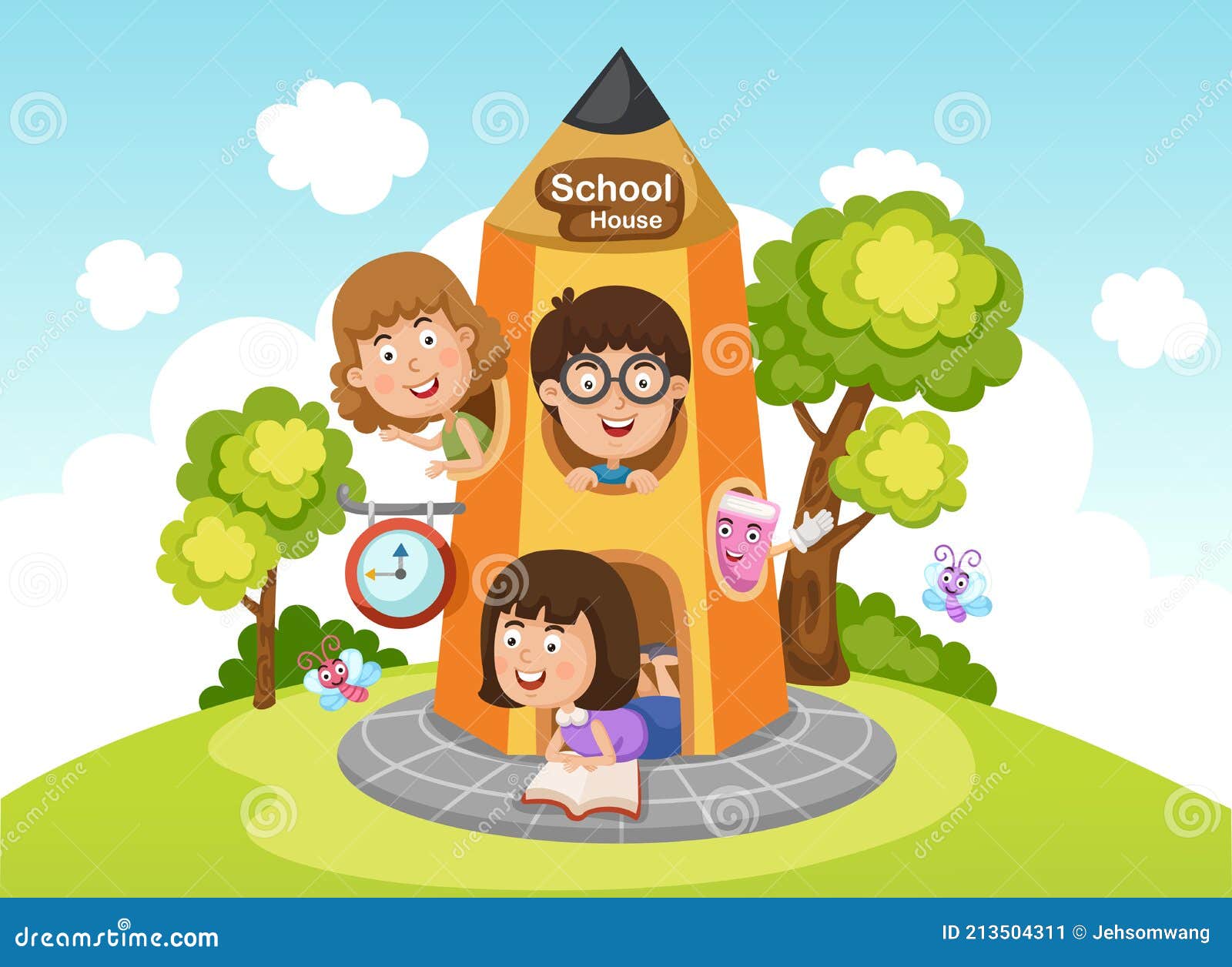 Children Playing at Pencil House Stock Vector - Illustration of head ...