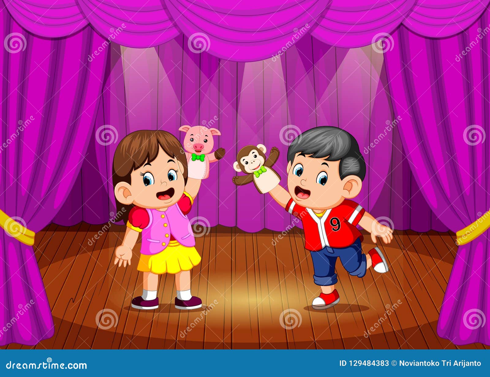 A Boy Playing Puppet In The Stage Cartoon Vector | CartoonDealer.com ...