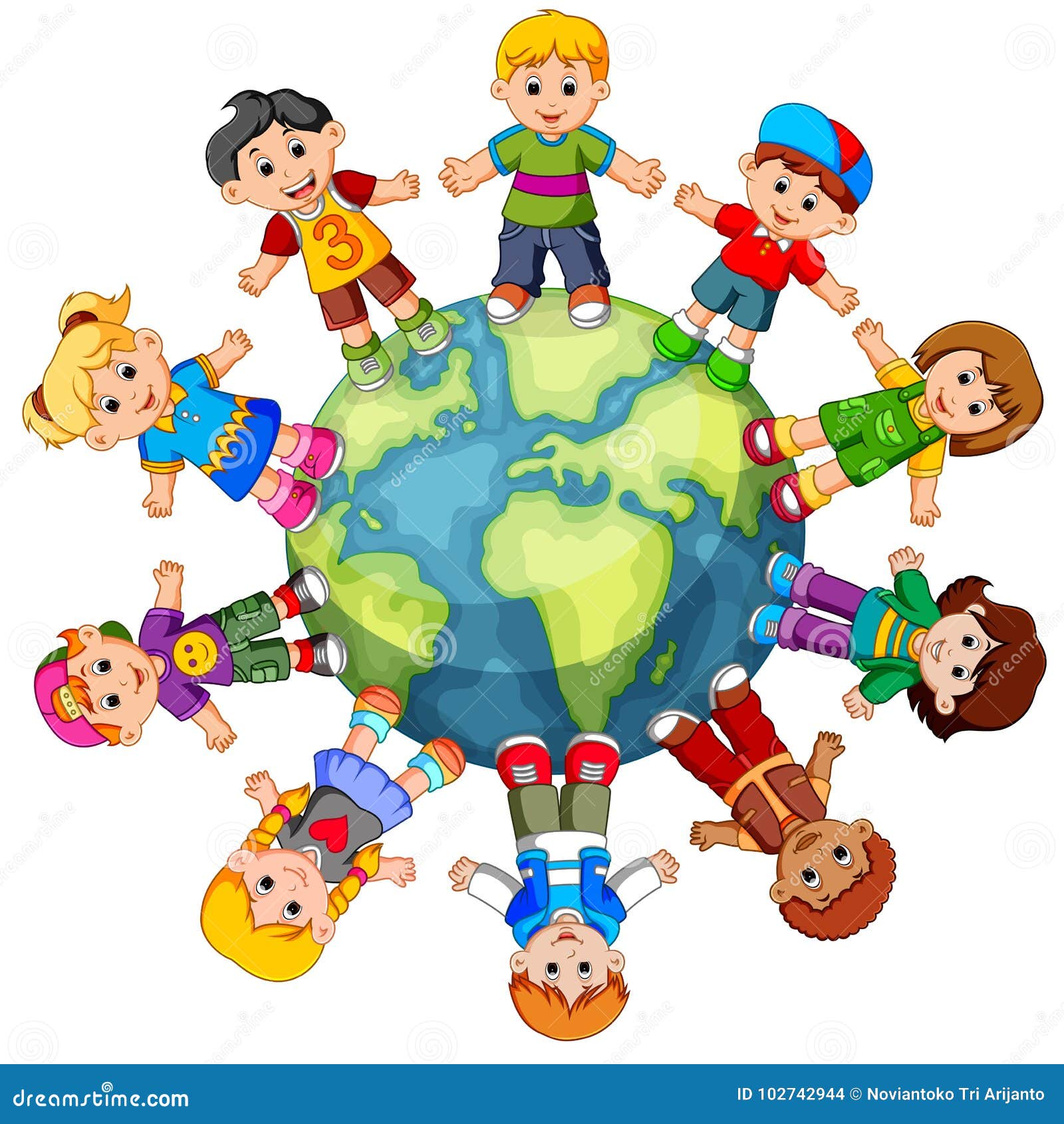 Children standing on globe stock vector. Illustration of cute - 102742944