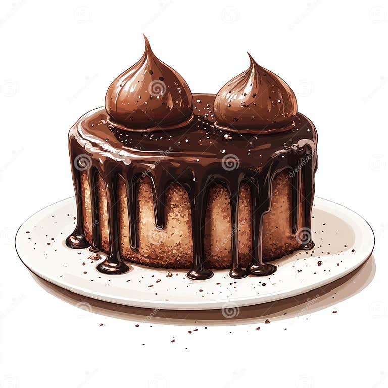 Illustration of Chocolate Cake with Drizzle, Two Chocolate Decorations ...
