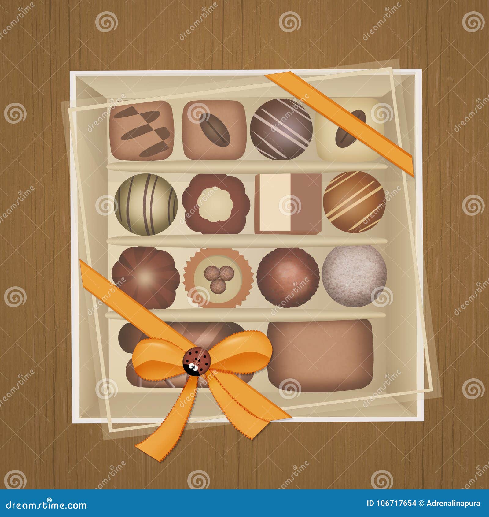 Chocolates in the box stock illustration. Illustration of sweet - 106717654