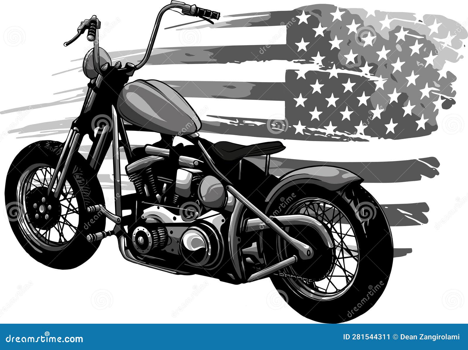 Monochromatic Illustration of Chopper Motorcycle with American Flag ...
