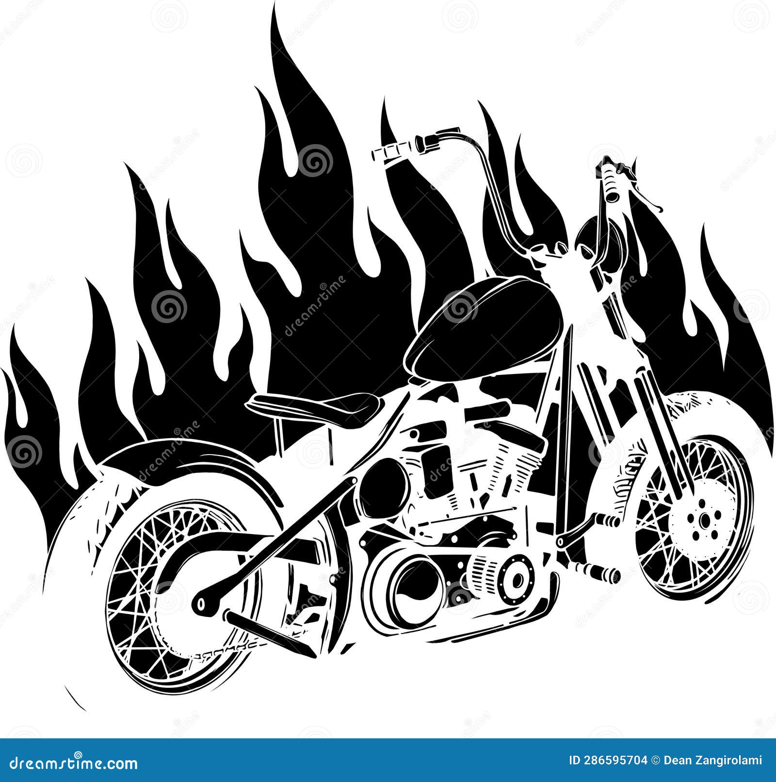 Black Silhouette of Chopper Motorcycle with Fire Flame. Stock Vector ...