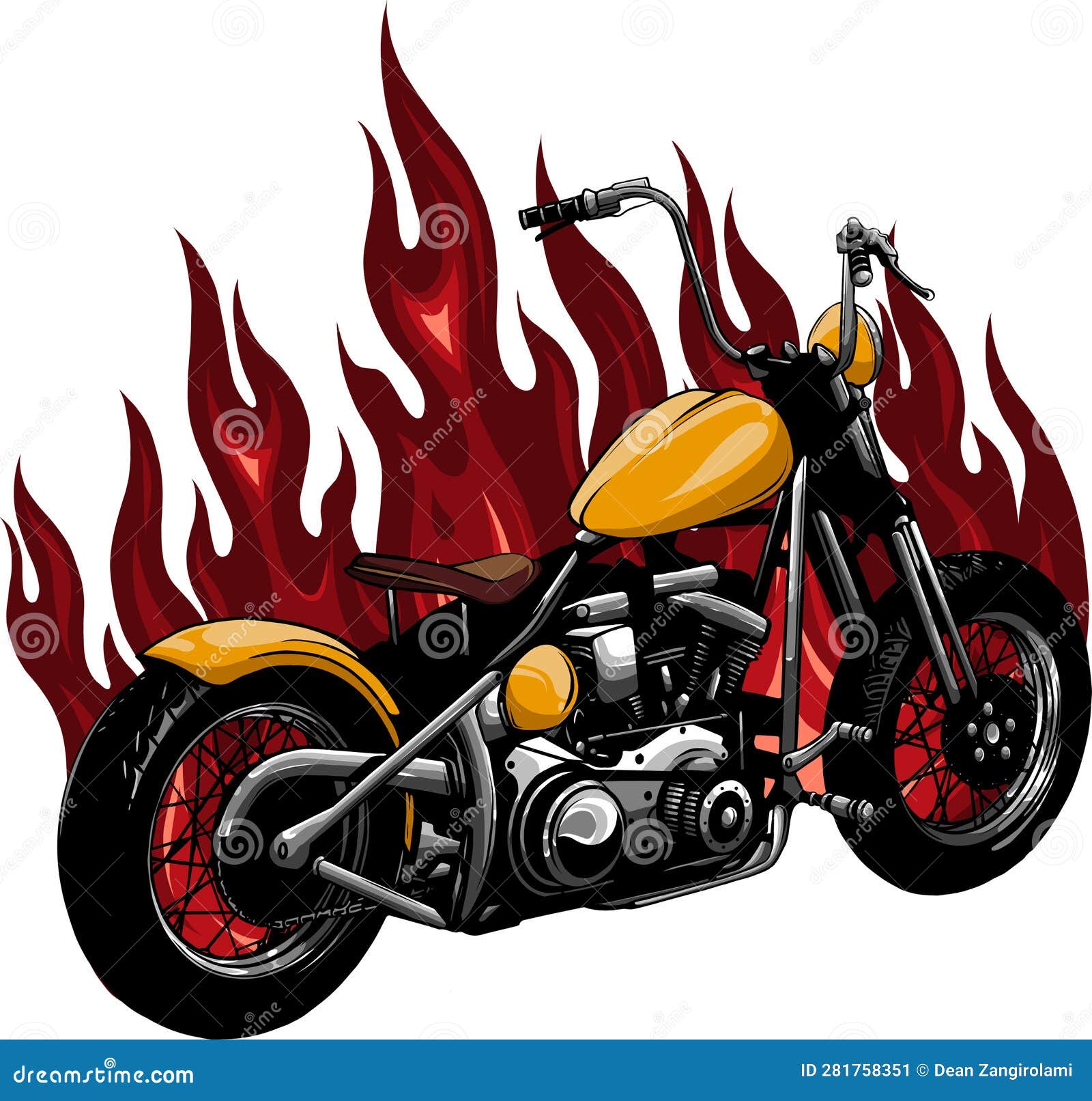 Vecotr Illustration of Chopper Motorcycle with Fire Flame. Stock Image ...