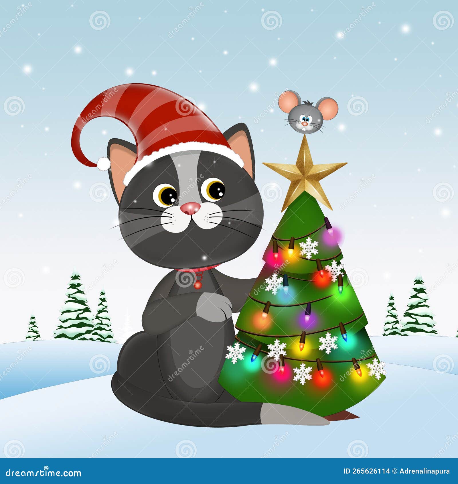Illustration of Christmas Cat in the Snow Stock Illustration ...