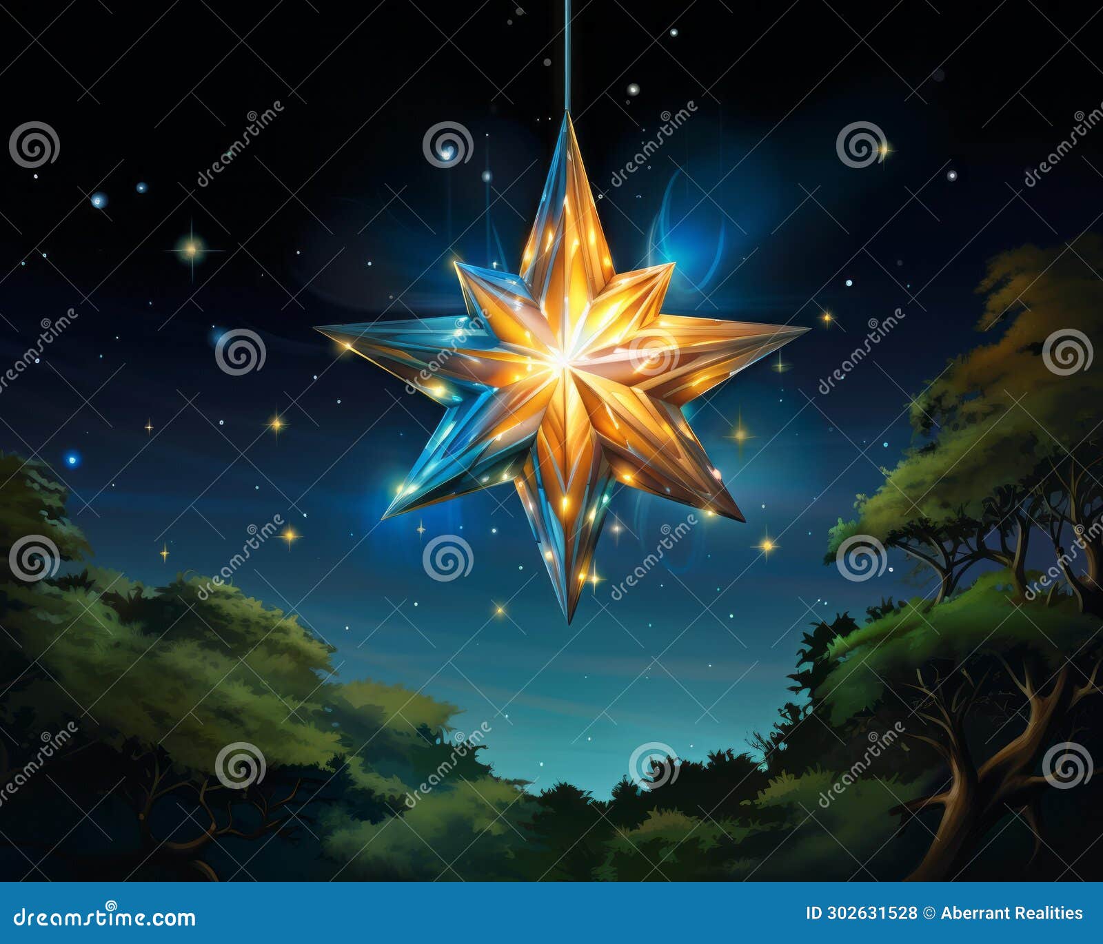 Illustration of Christmas Star in the Night Sky Stock Illustration ...