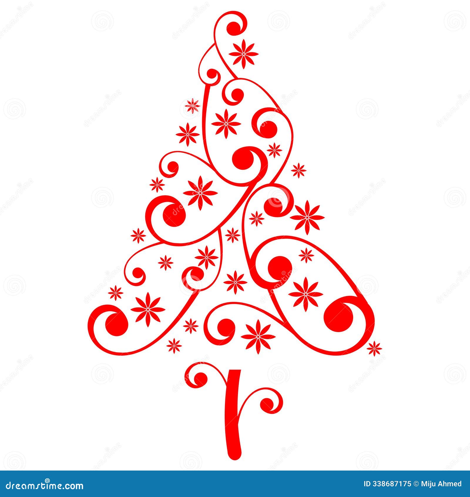 Illustration of Christmas Tree Pattern, Red on a White Background Stock ...