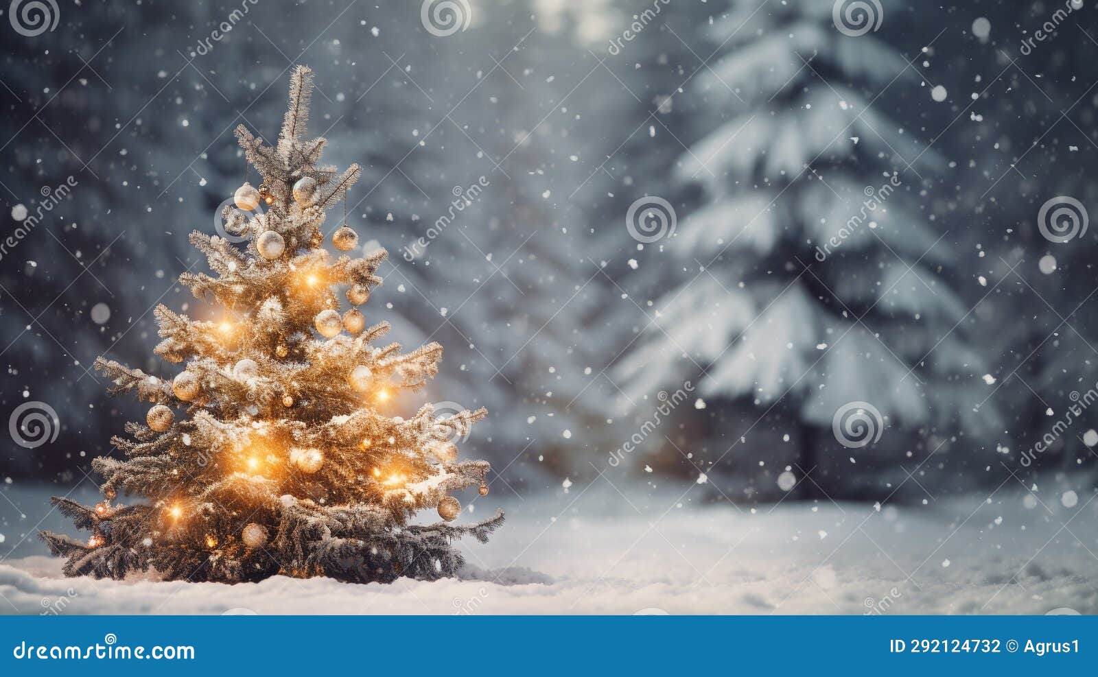 Illustration of Christmas Tree in the Snow Forest at Night. Generative ...