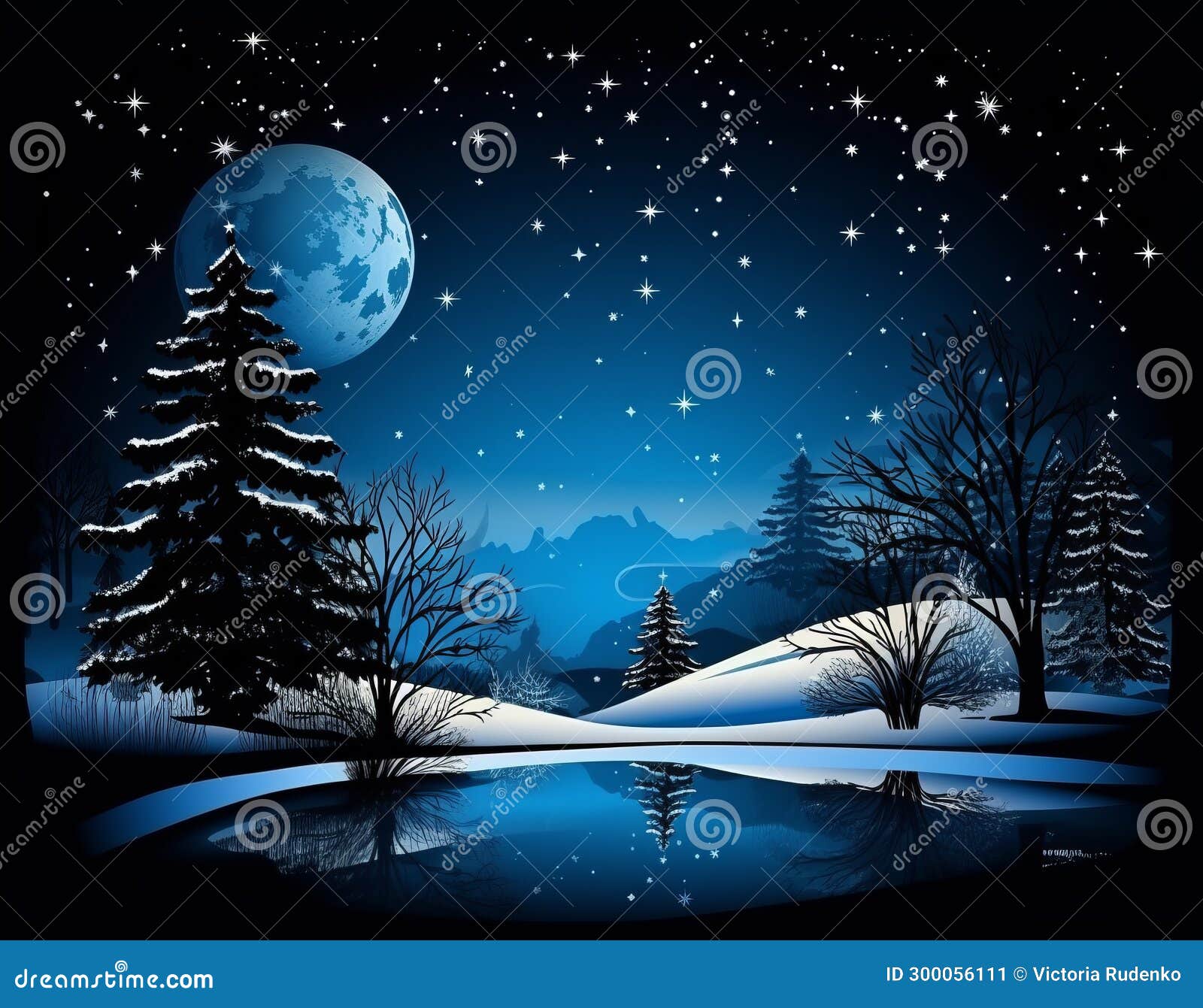 Nighttime Christmas Tree Illustration Stock Image - Image of yuletide ...