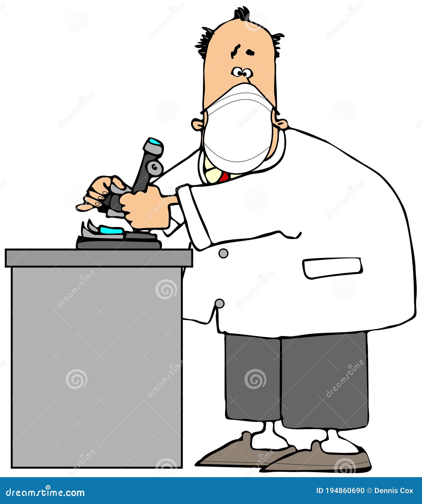 Scientist Using Microscope And Test Tubes Woman In Uniform Sitting At ...