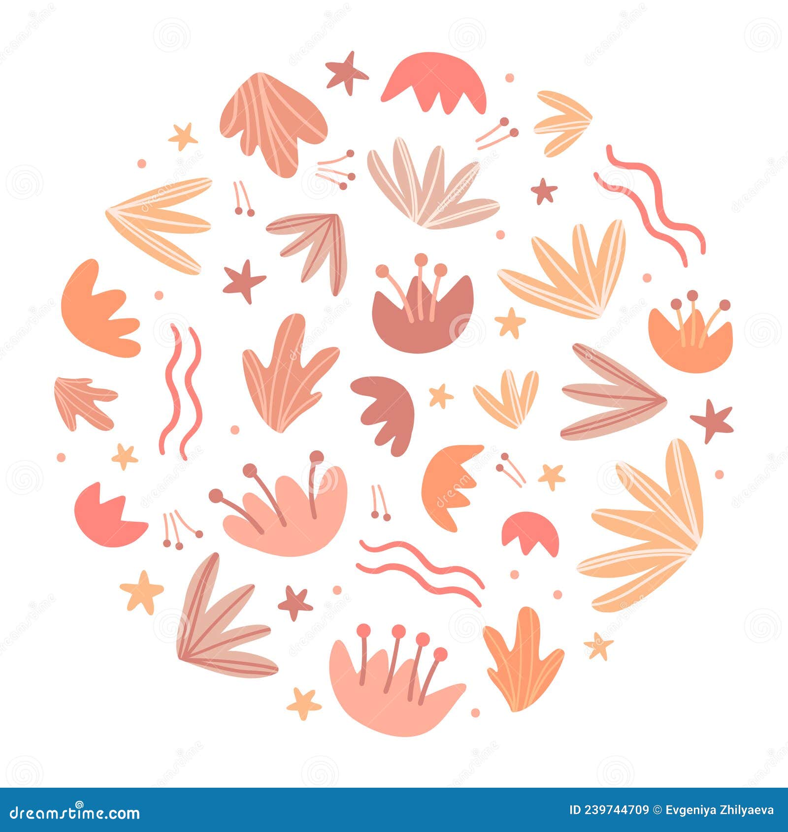 Illustration of a Circle Made of Flowers and Leaves. Botanical Set of ...