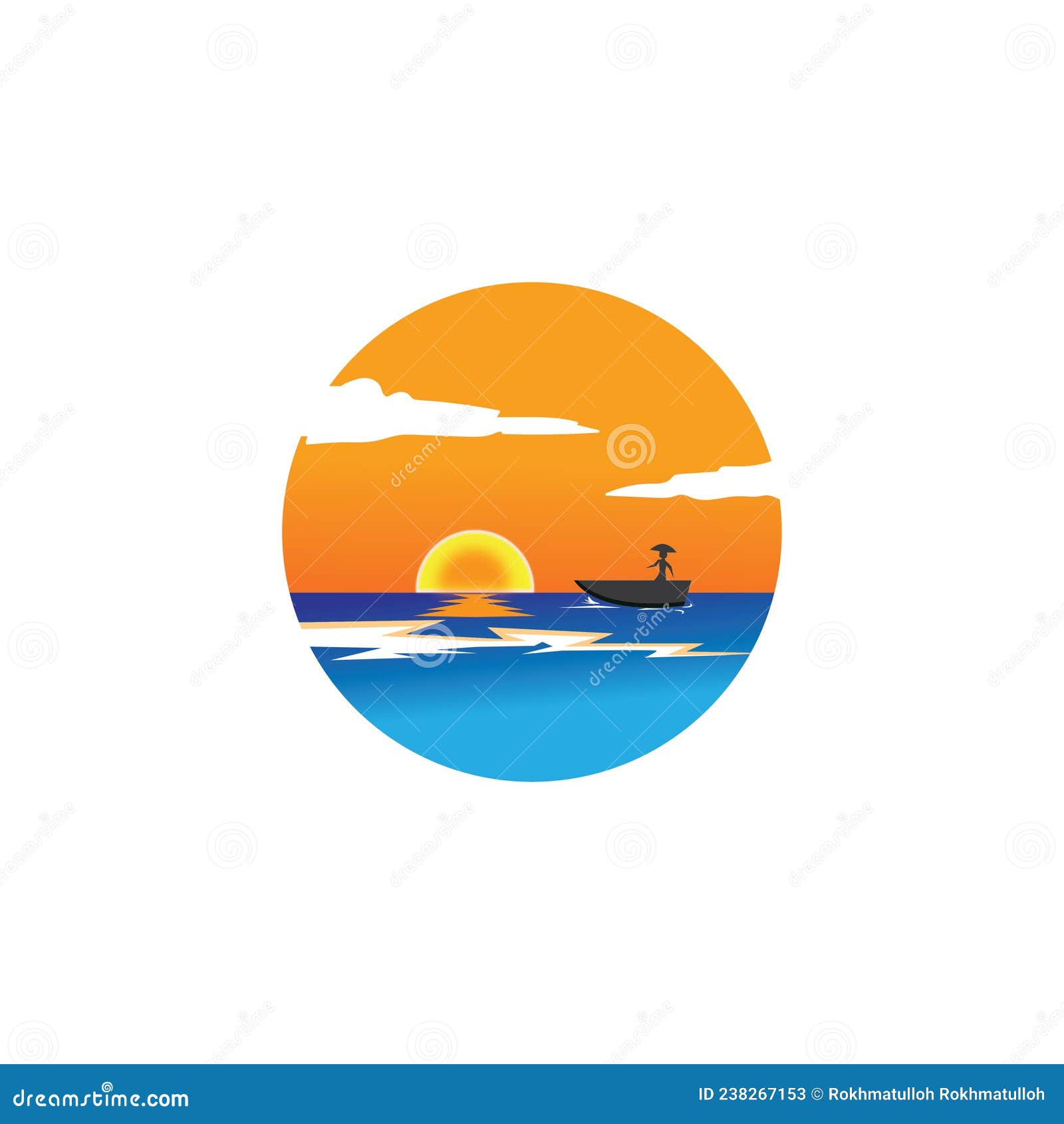 Illustration of Circle Nature Sea Sunset Landscape Design Vector Stock ...