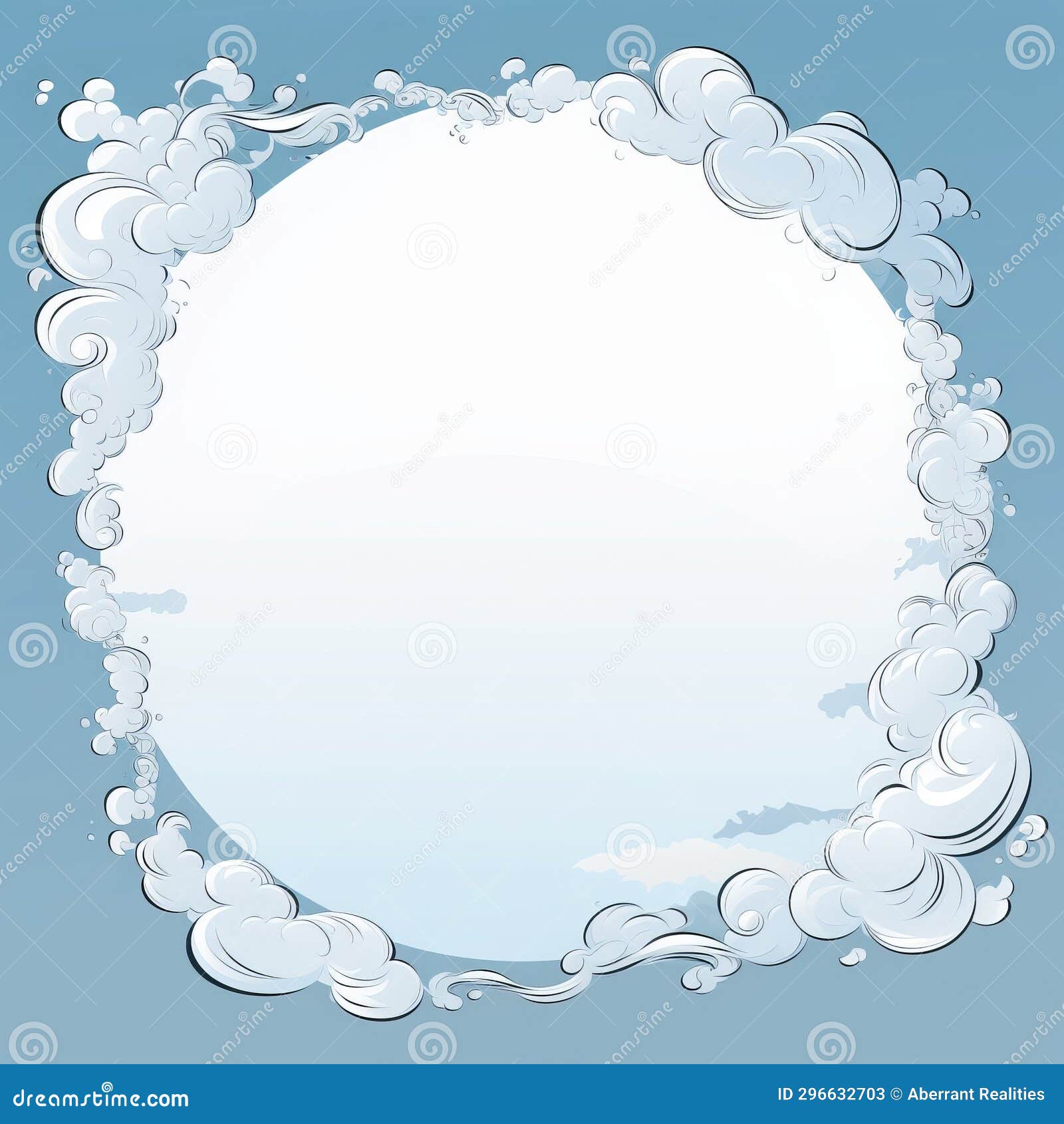 An Illustration of a Circular Frame with Clouds in the Sky Stock ...