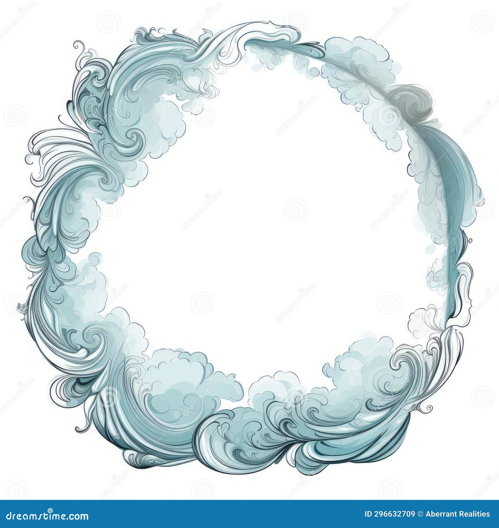 An Illustration of a Circular Frame with Waves and Clouds Stock ...