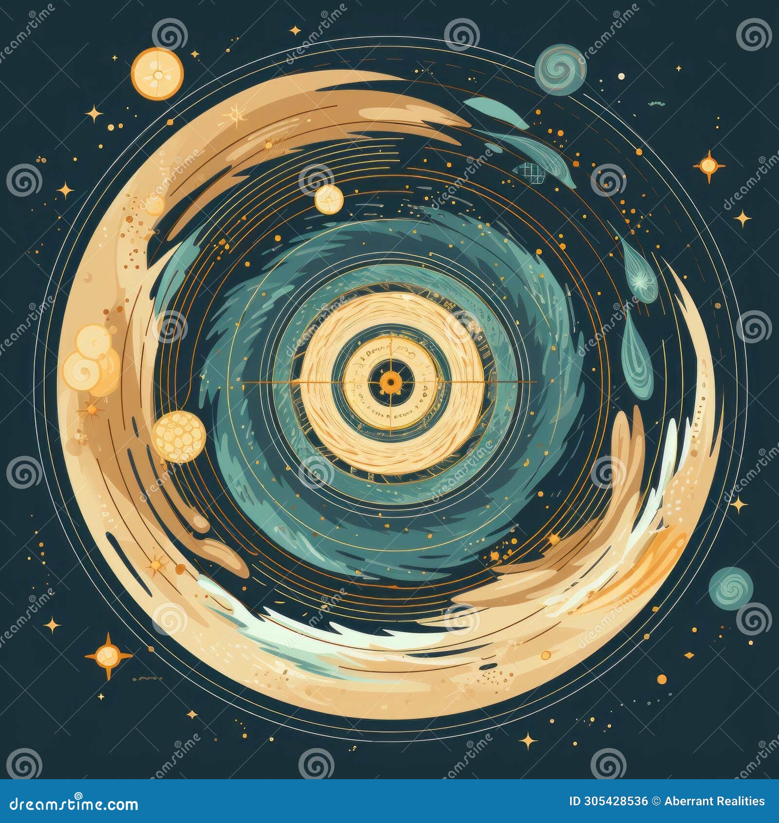 An Illustration of a Circular Space with Planets and Stars Stock ...