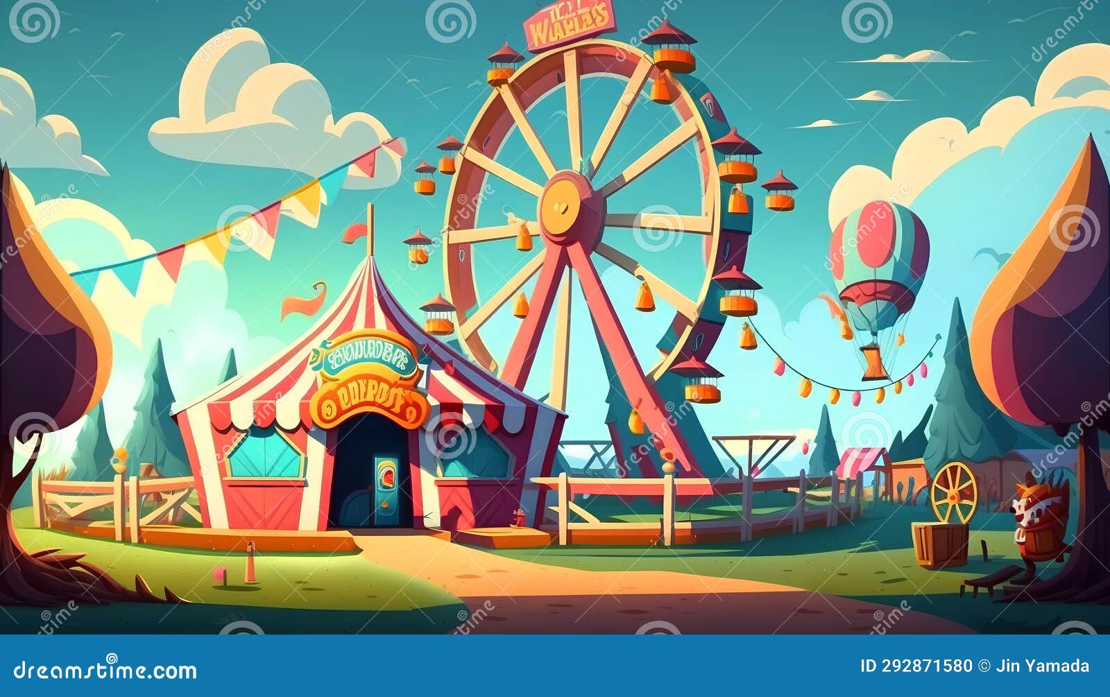 Illustration of a Circus with a Ferris Wheel in the Background Stock ...