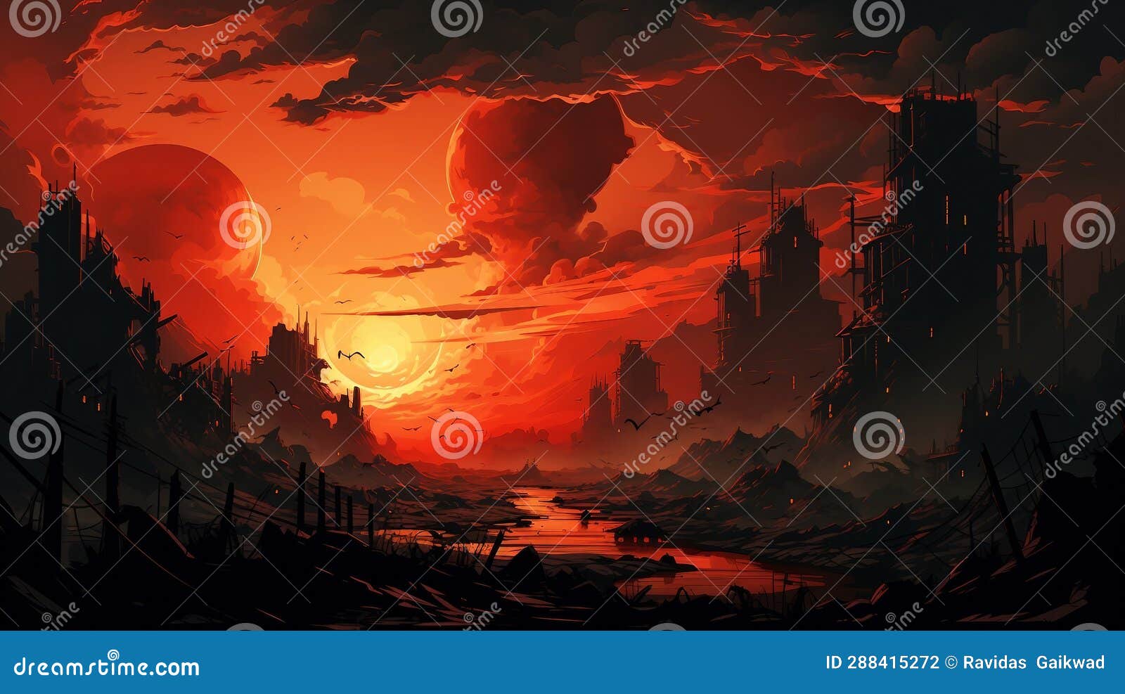 An Illustration of the City after the Apocalypse with Red Sky AI ...