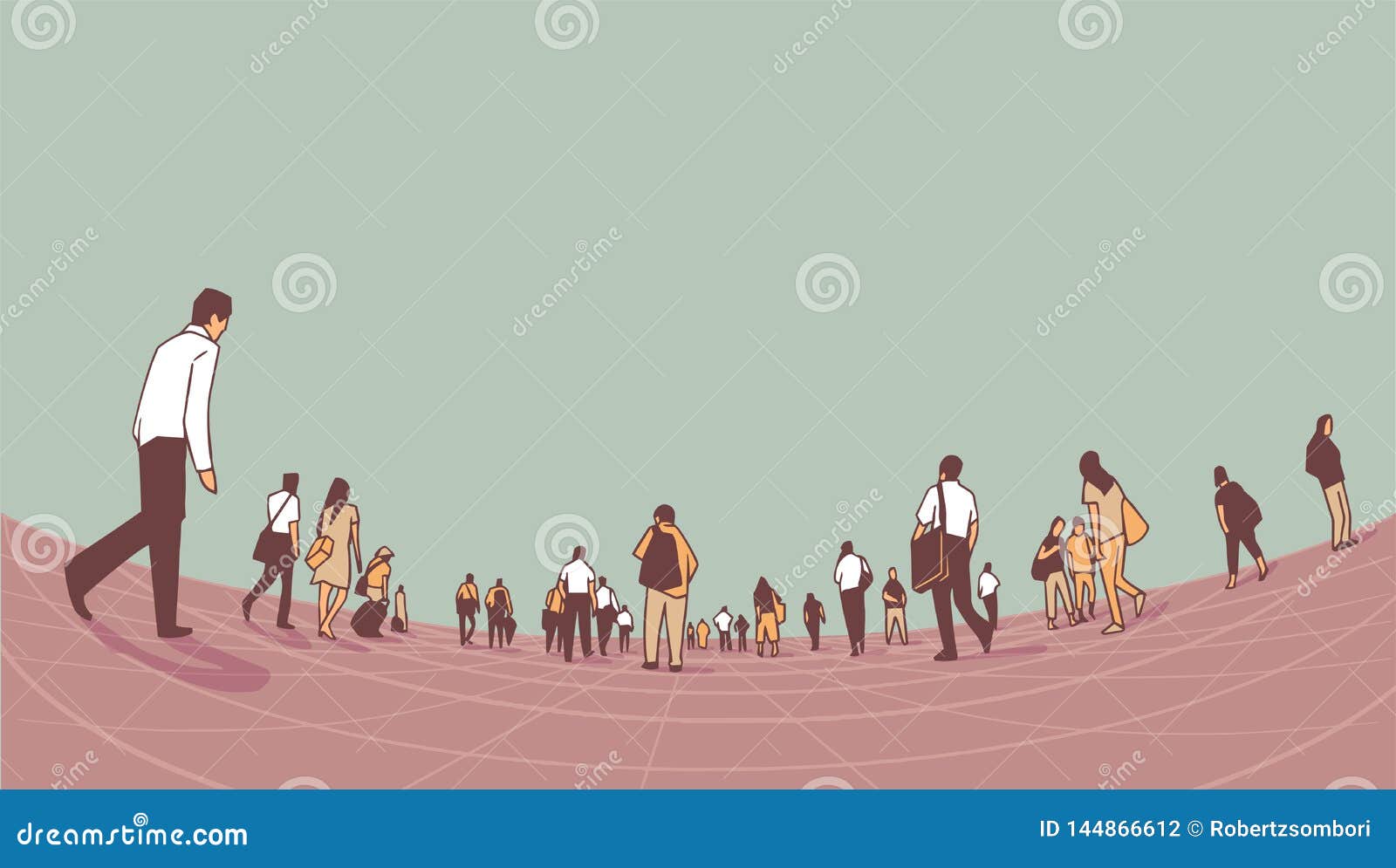 Illustration of City Crowd Walking on Platform from Low Angle ...