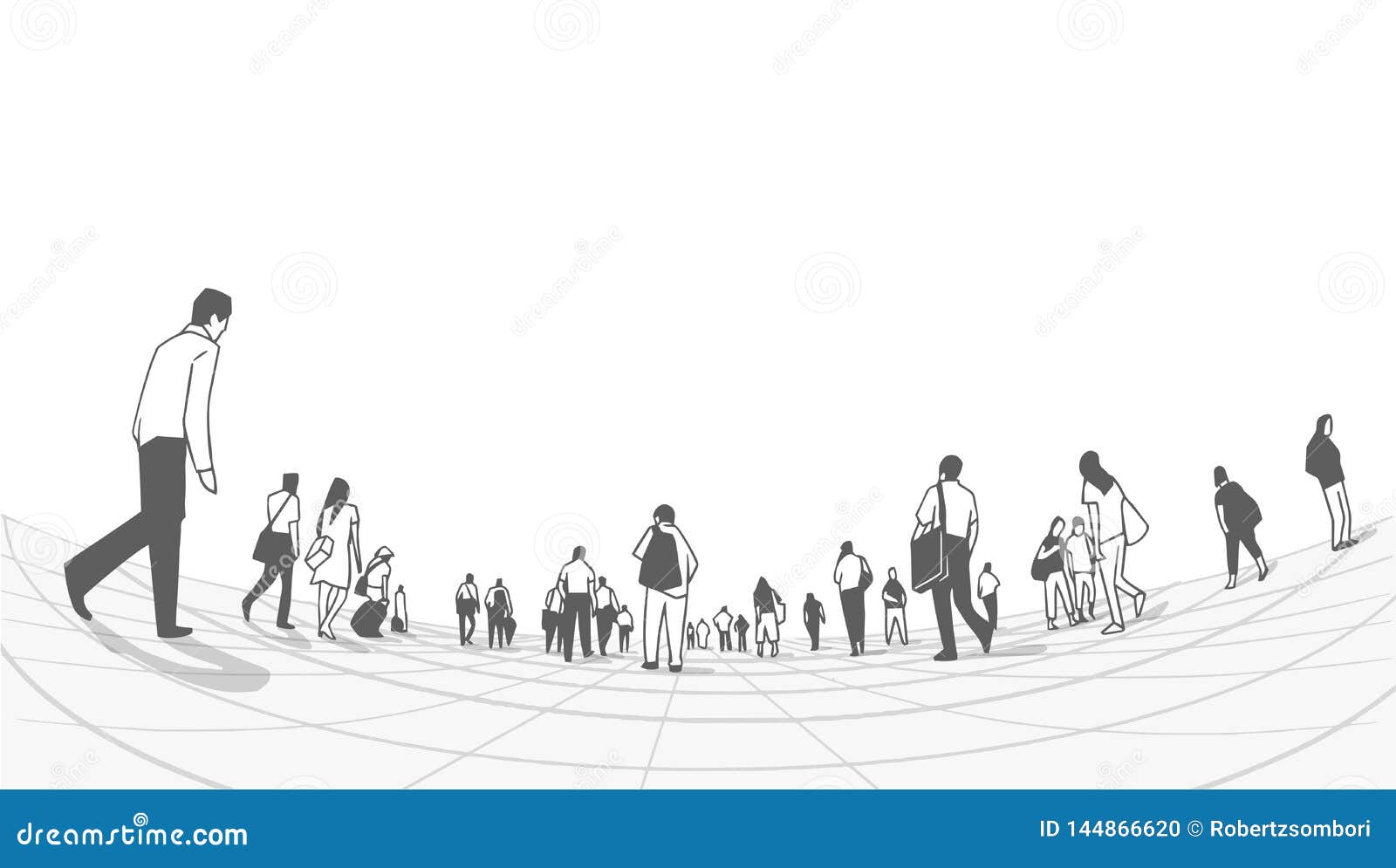 Illustration of City Crowd Walking on Platform from Low Angle ...