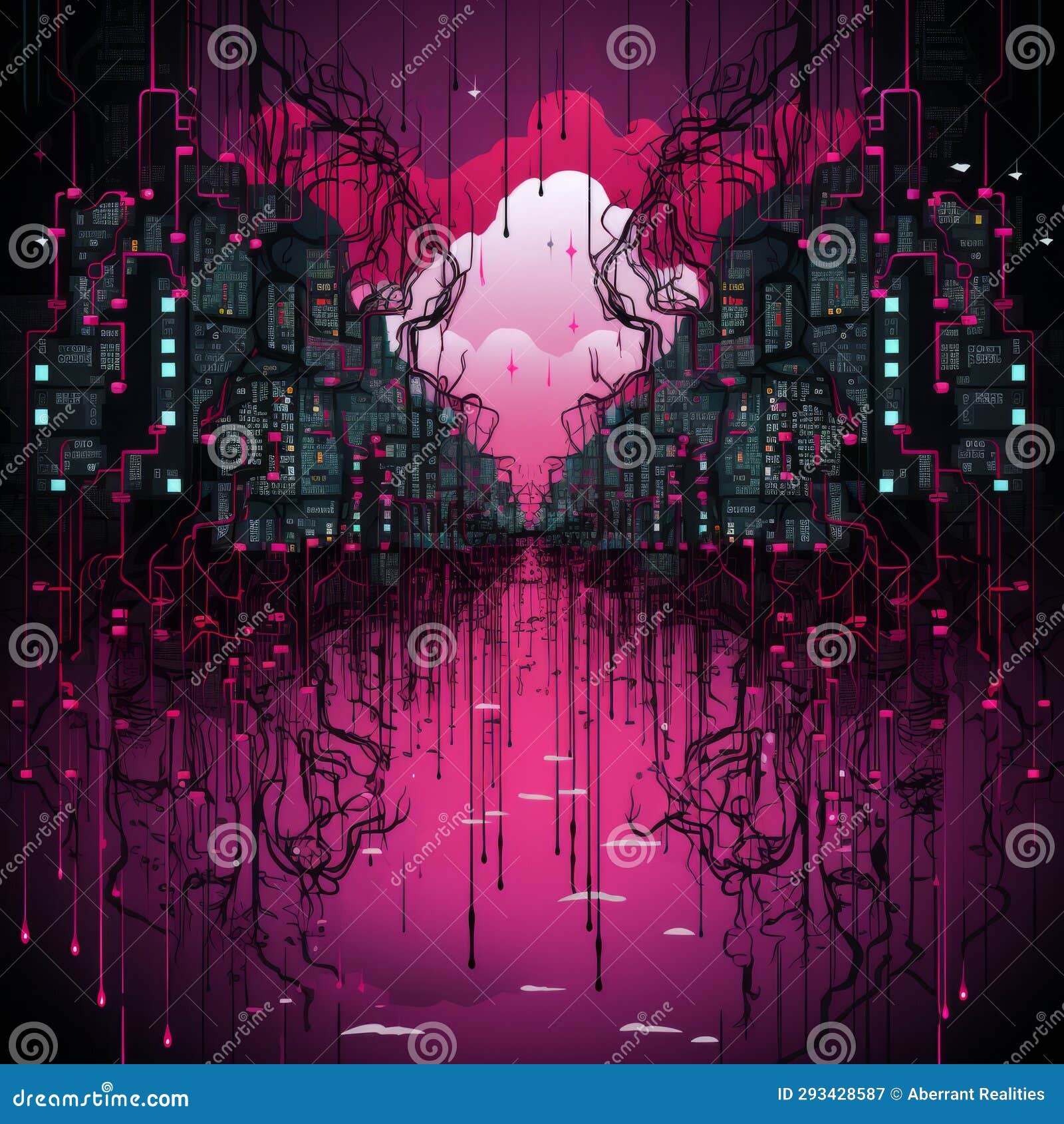 An Illustration of a City in the Dark with a Pink Sky in the Background ...