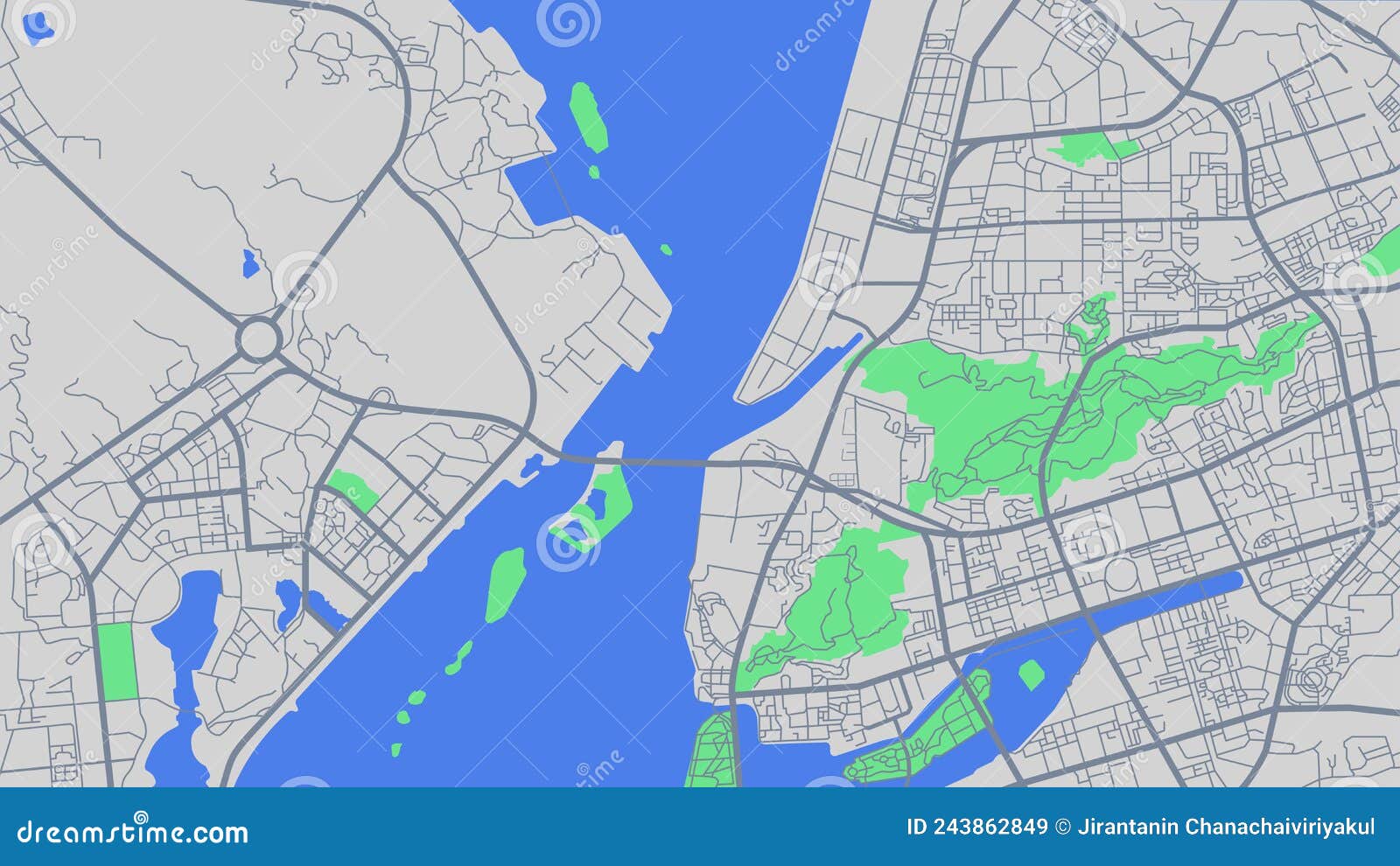 Illustration City Map on the River Stock Vector - Illustration of ...