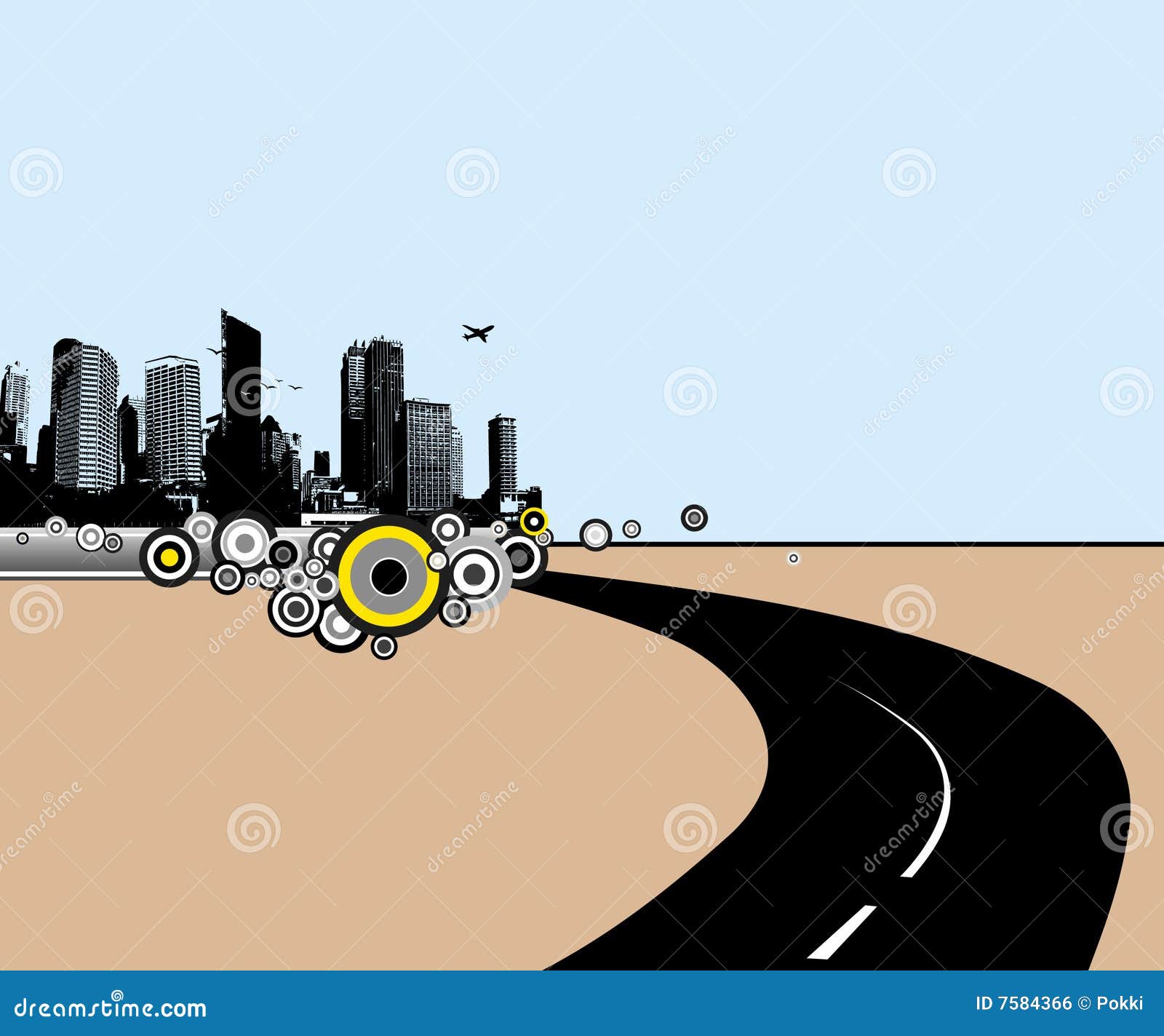 Illustration with City and Road. Stock Vector - Illustration of ...