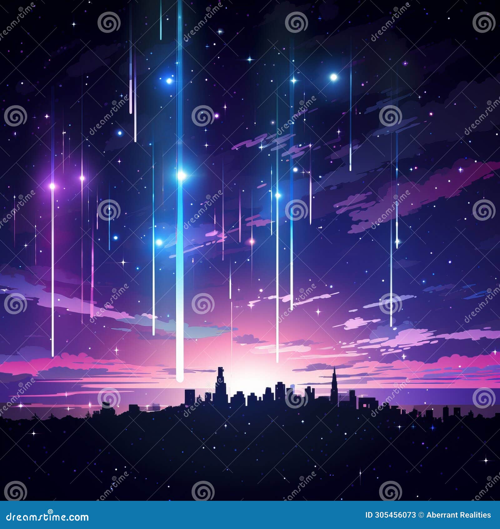 An Illustration of a City with Stars in the Sky Stock Illustration ...