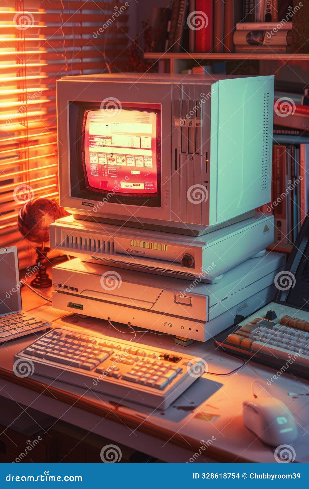 Illustration of a Classic PC Computer from the 1990s Showcasing Early ...