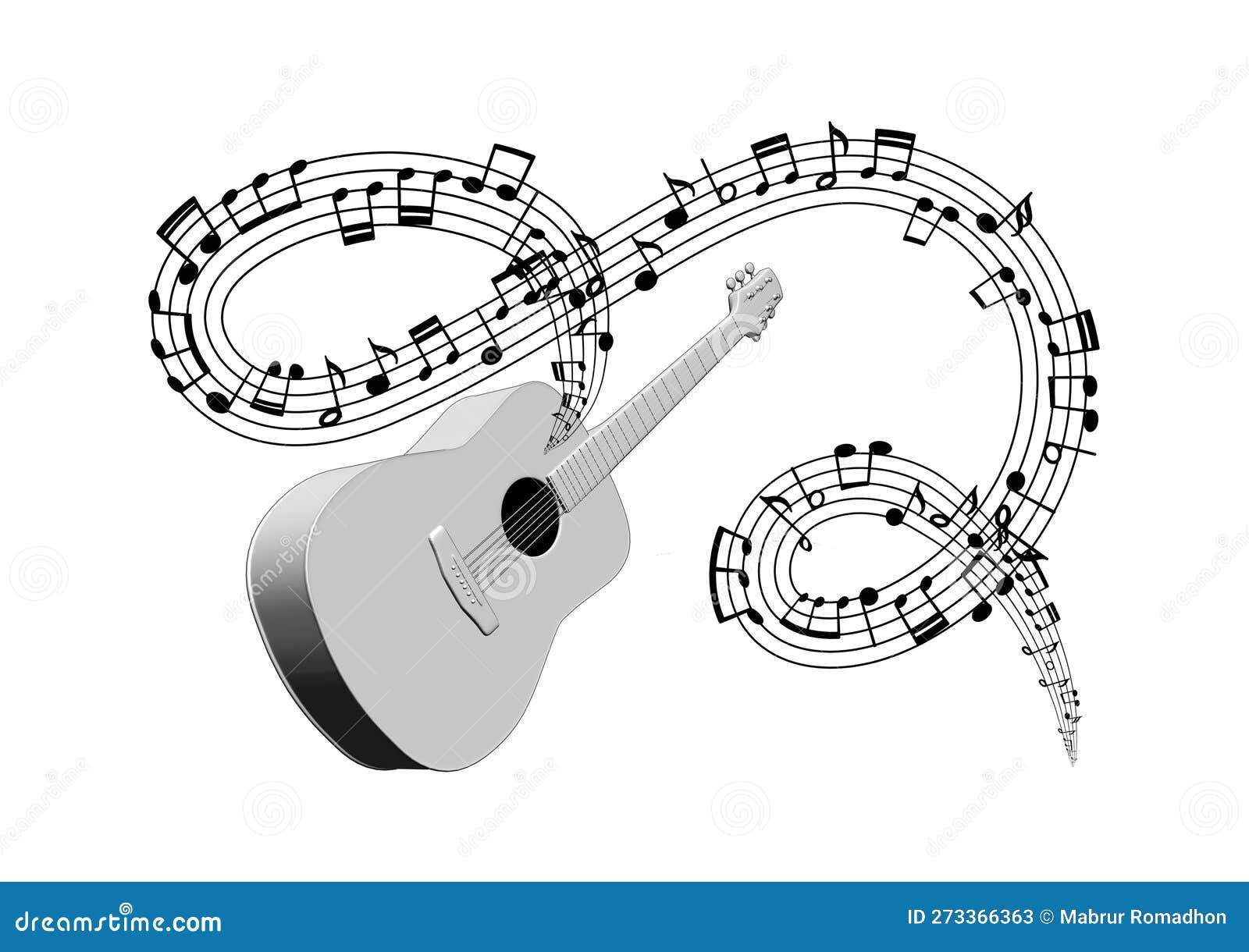 Illustration Of Classical Guitar With Music Notes Flowing Arround Stock Illustration