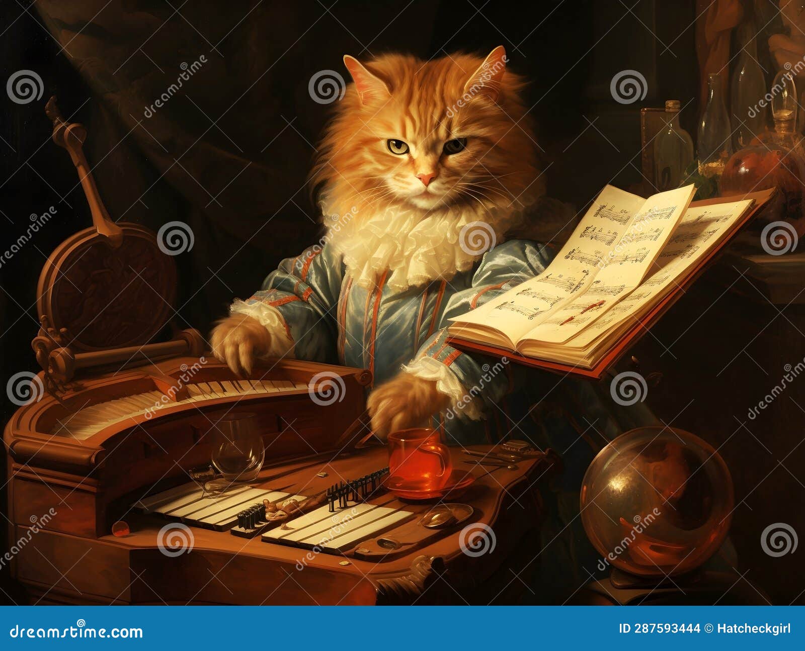 Illustration of a Classical Musician Cat in the Renaissance Style Stock ...