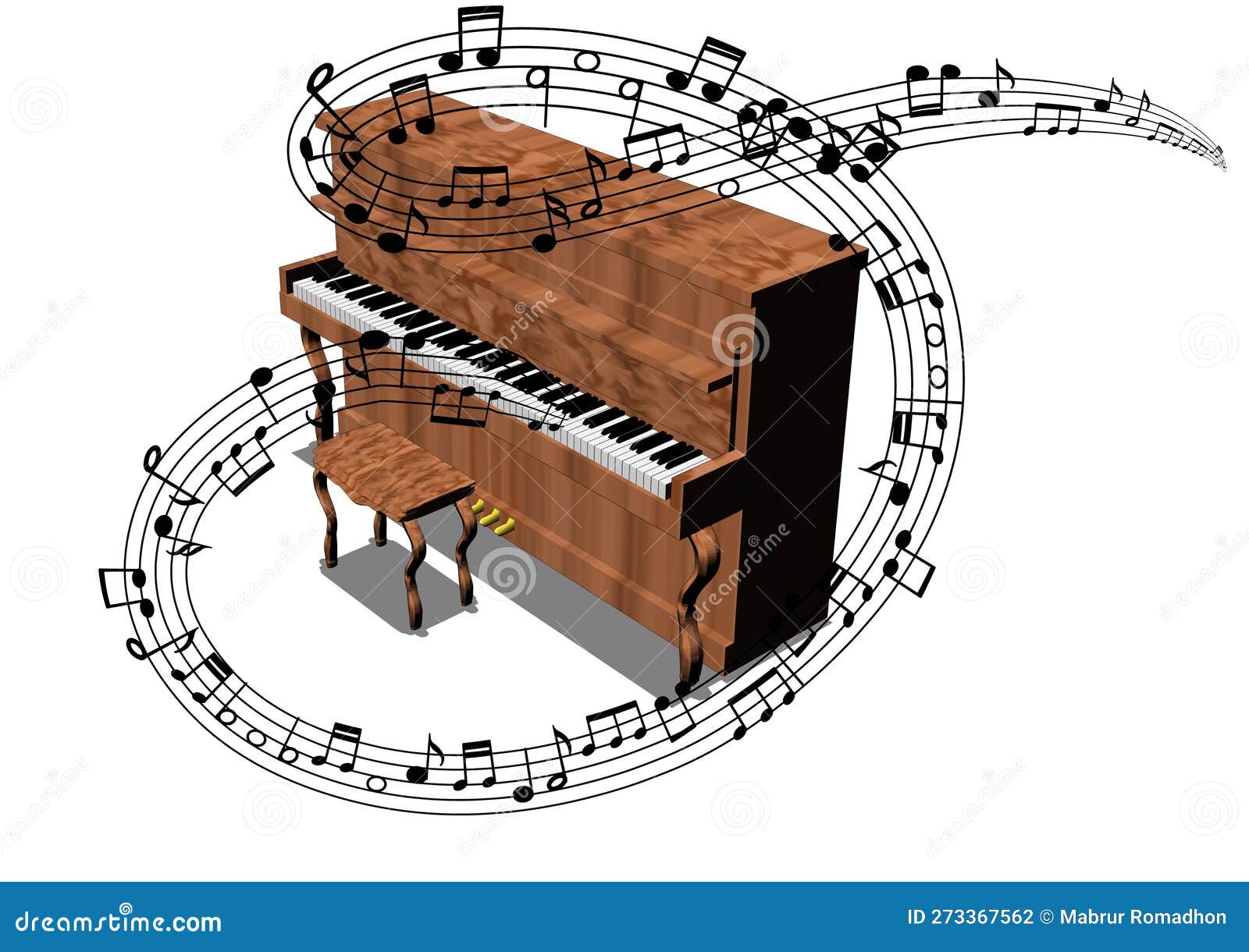 Illustration of Classical Piano with Music Notes Flowing Arround Stock ...