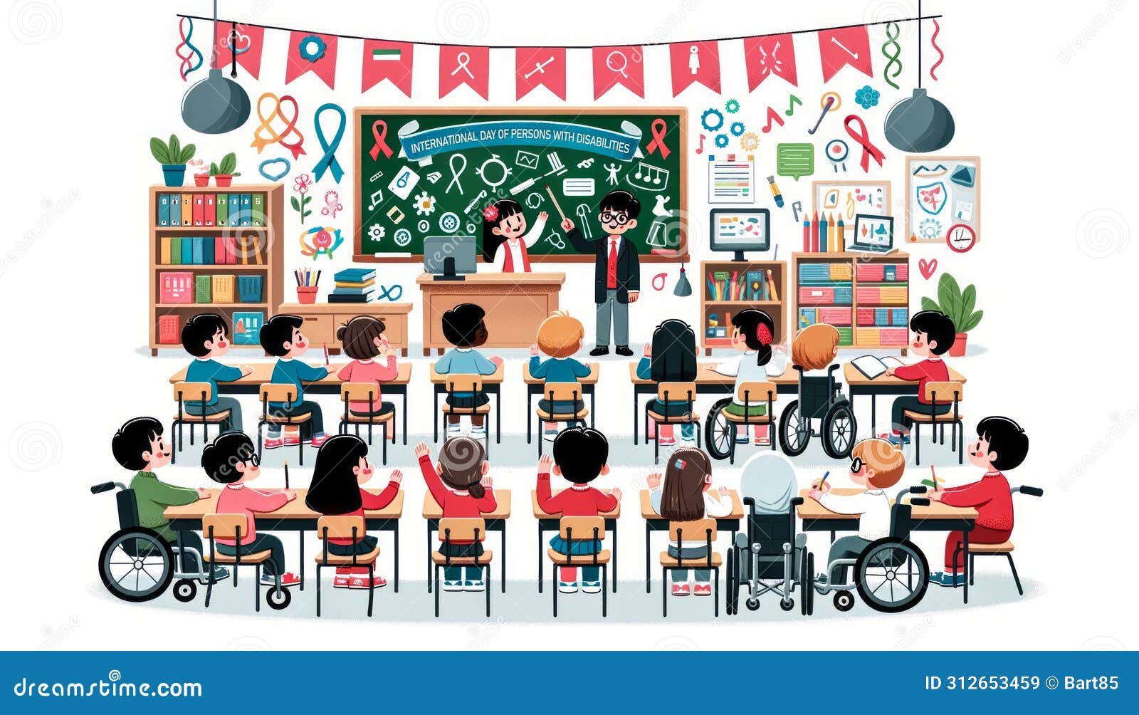 Illustration of a Classroom Where Children with Various Disabilities ...