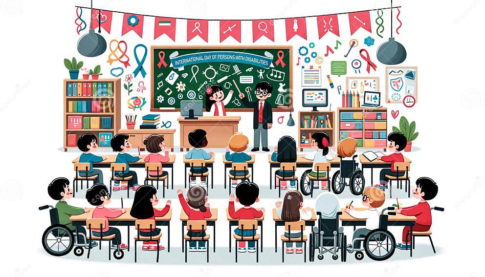 Illustration of a Classroom Where Children with Various Disabilities ...