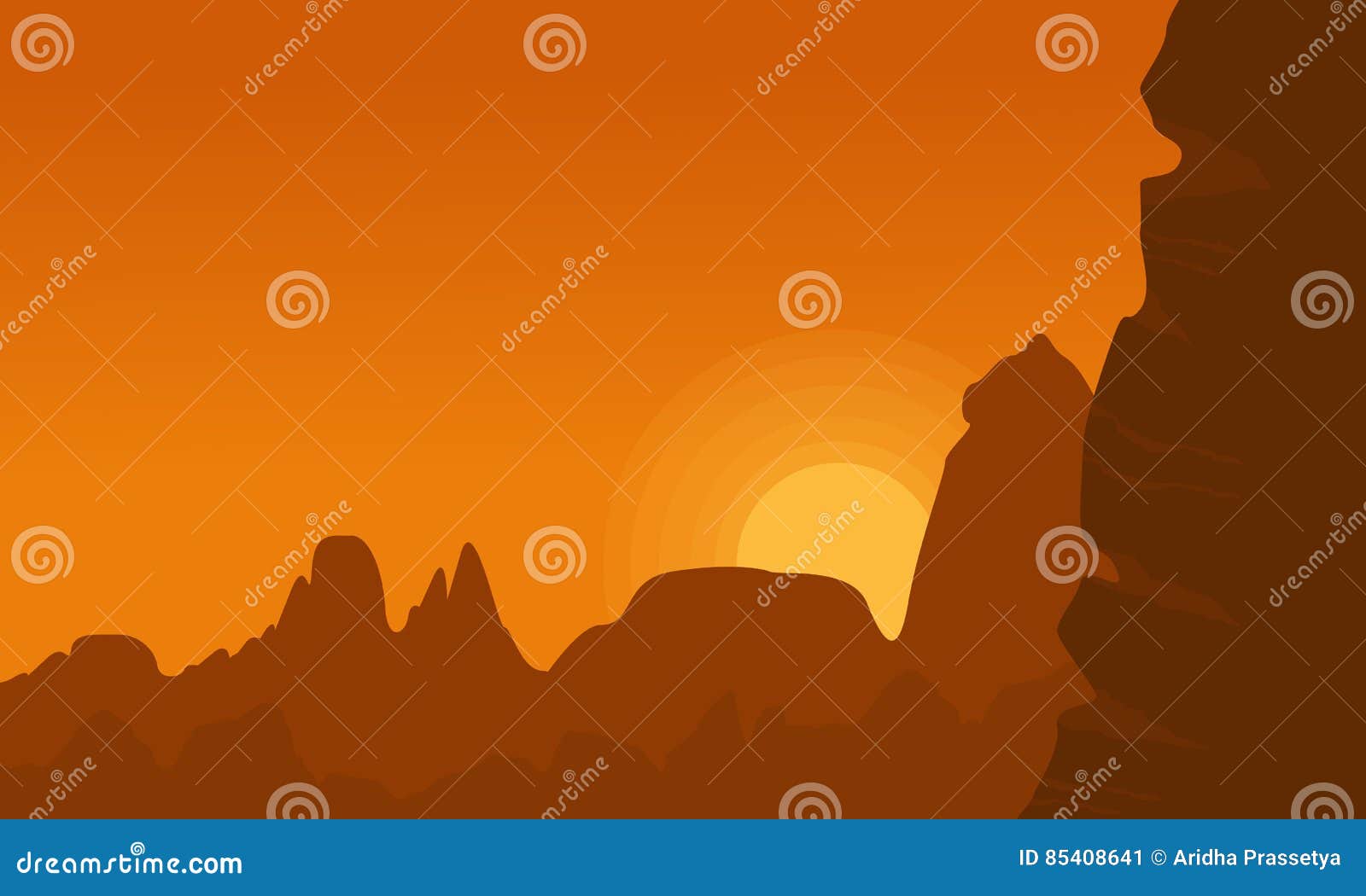 Illustration of Cliff at Sunset Landscape Stock Vector - Illustration ...