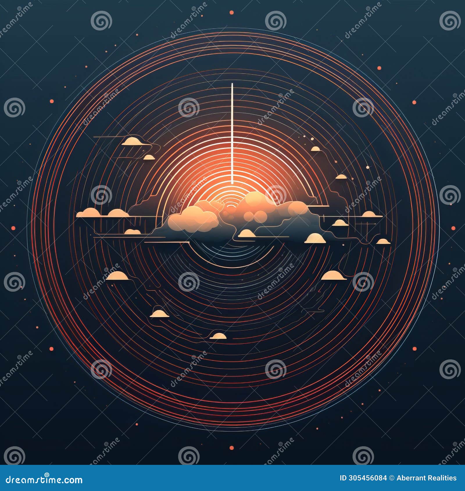 An Illustration of a Clock with Clouds in the Background Stock ...