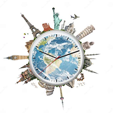 Illustration of a Clock with Famous Monuments Stock Illustration ...