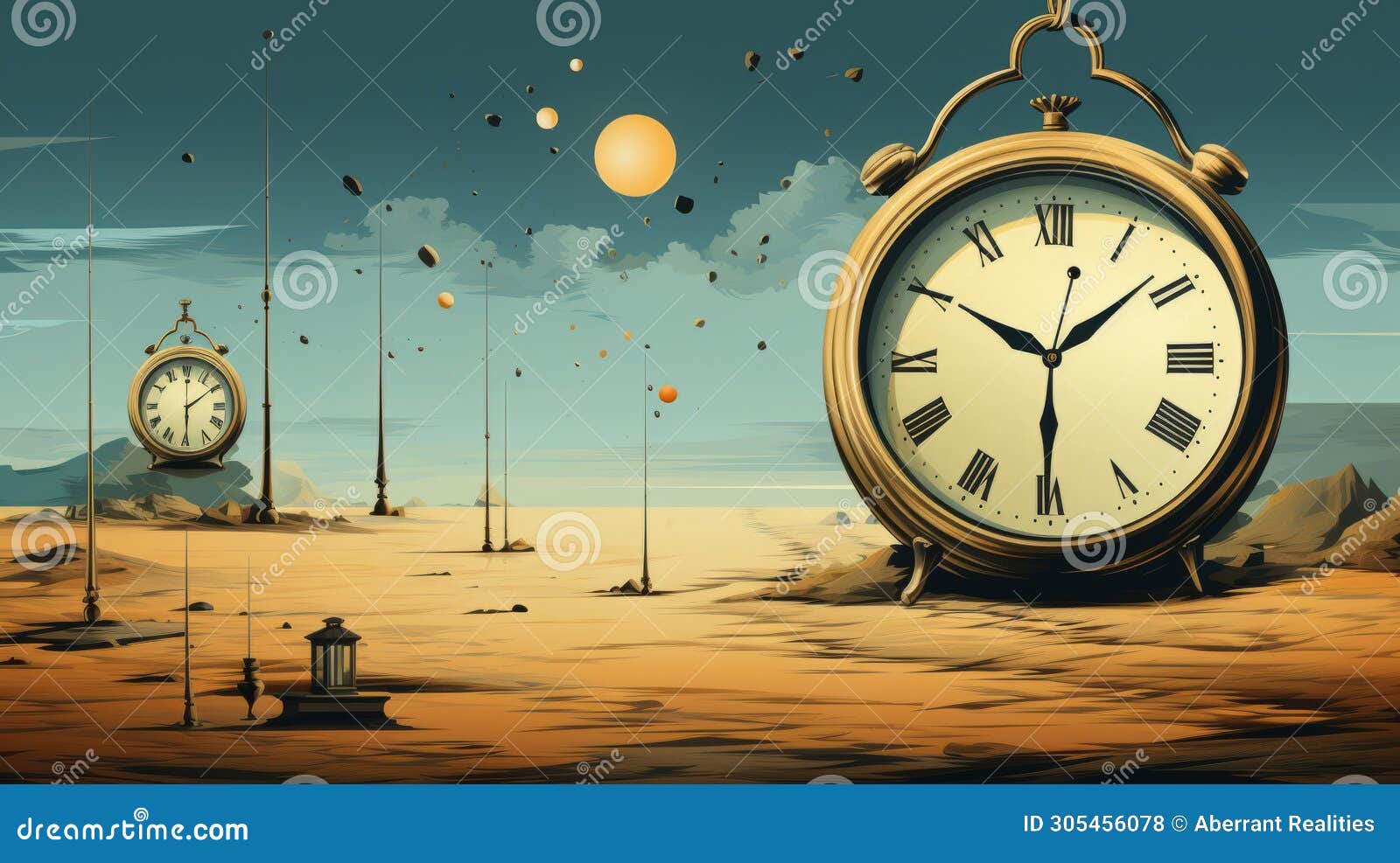 An Illustration of a Clock in the Middle of a Desert Stock Illustration ...