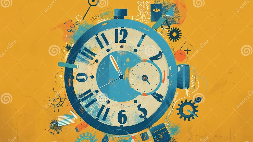 An Illustration of a Clock with Tasks and Corresponding Times Written ...