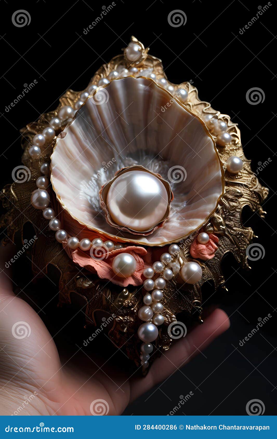 Illustration of the Close Up of a Pearl Inside a Shell Stock Photo ...