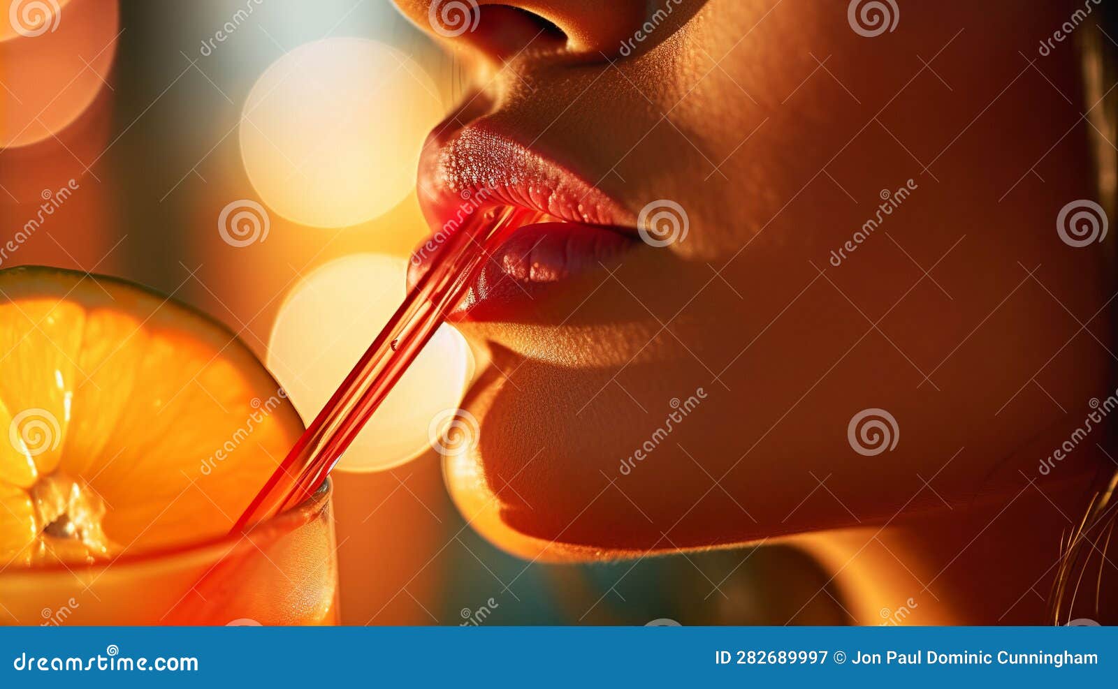 An Illustration of a Close Up of Woman Lips with a Drinking Straw ...