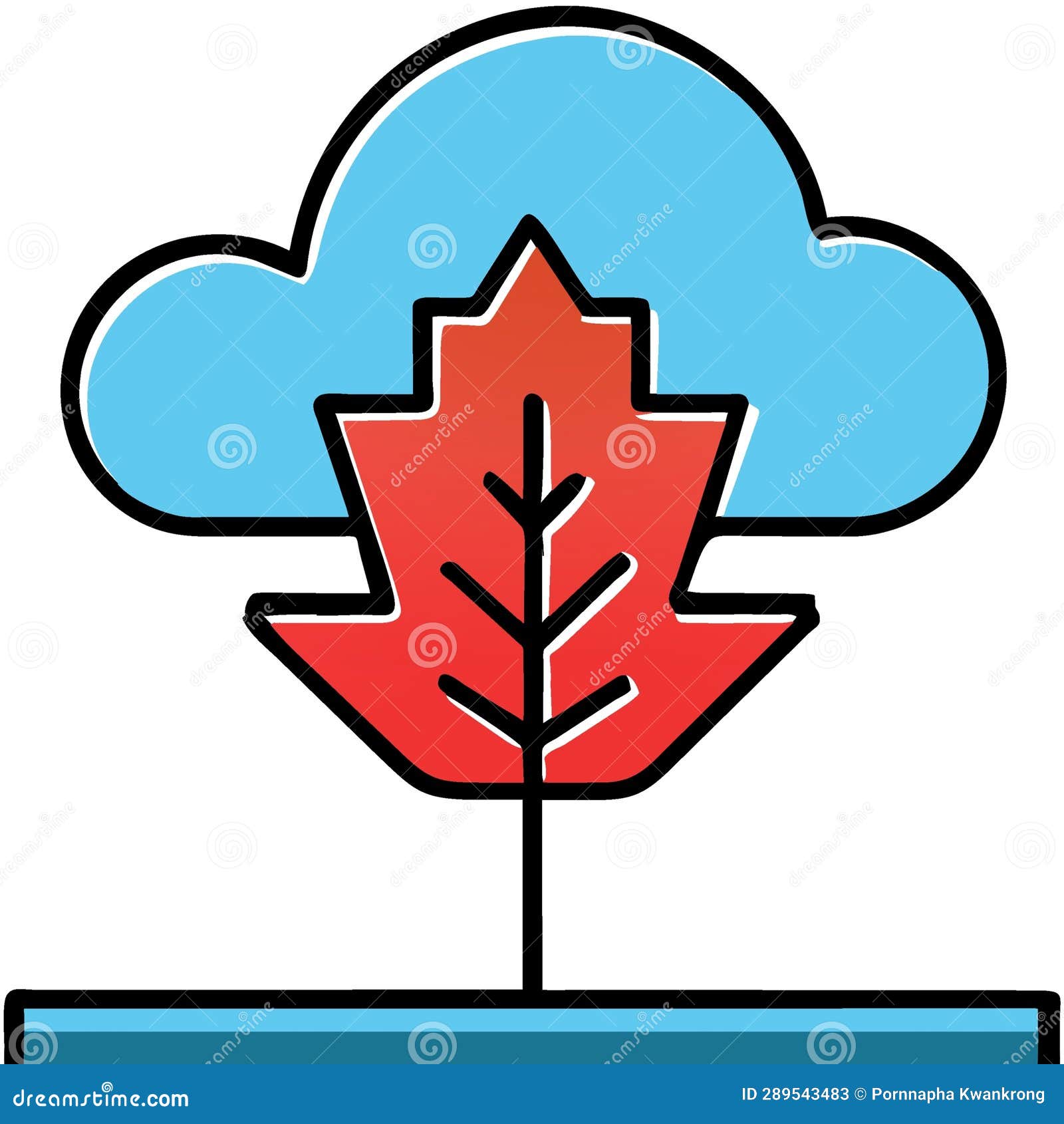 Illustration of a Cloud with a Maple Leaf in the Foreground Stock ...