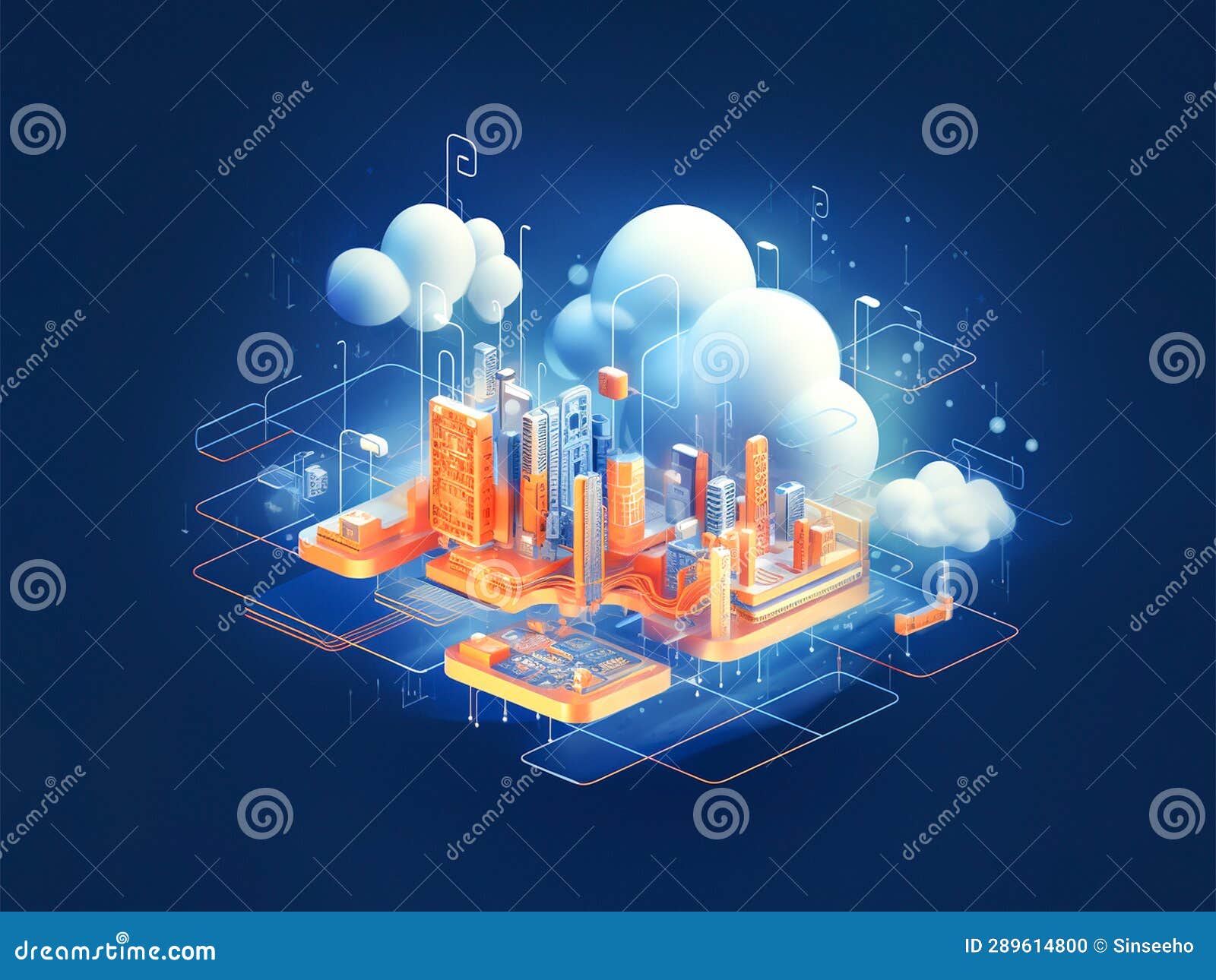 Cloud Storage and Computing Concept Stock Illustration - Illustration ...