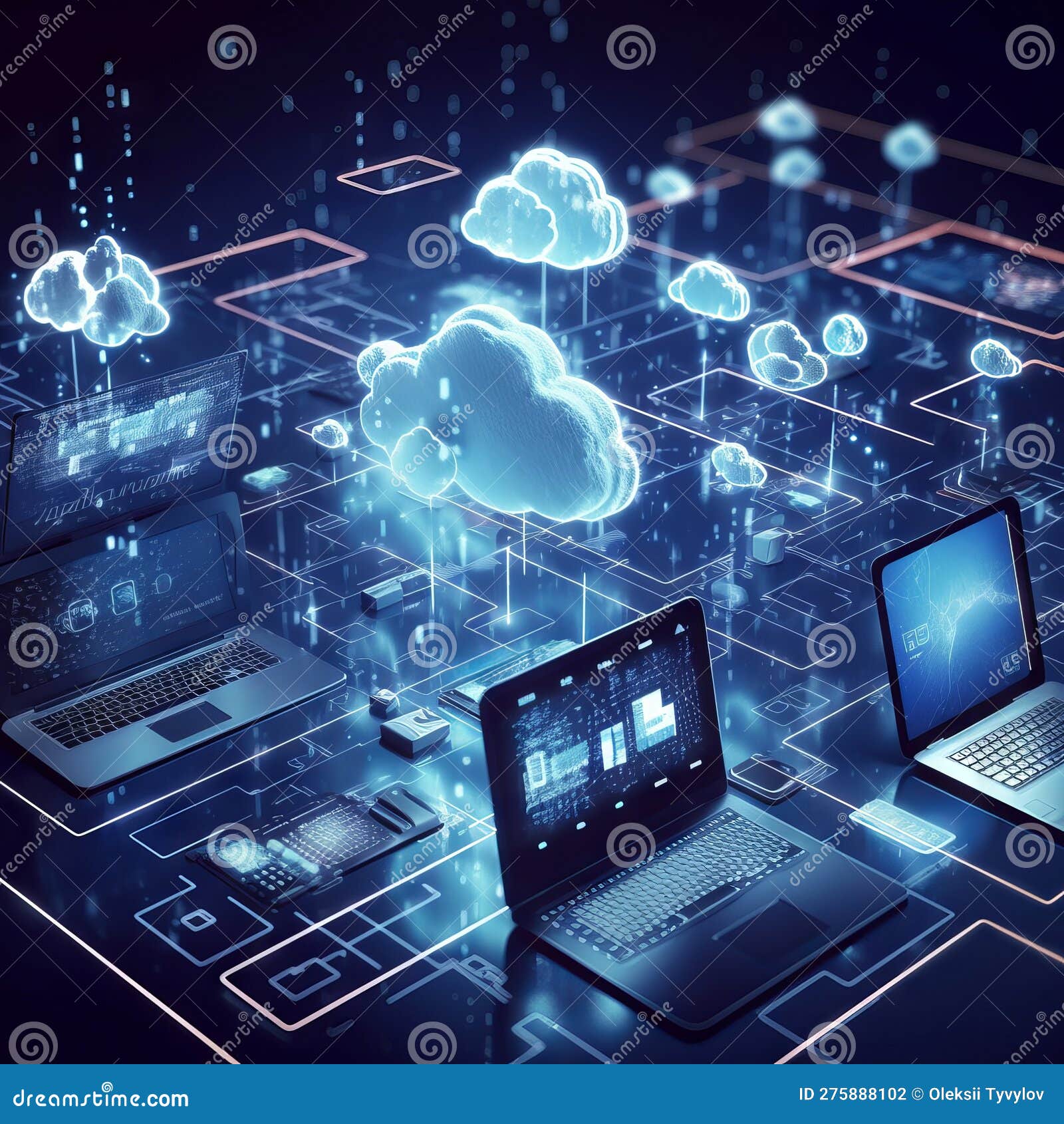 Illustration Cloud Technology. Devices Connected To Digital Storage ...