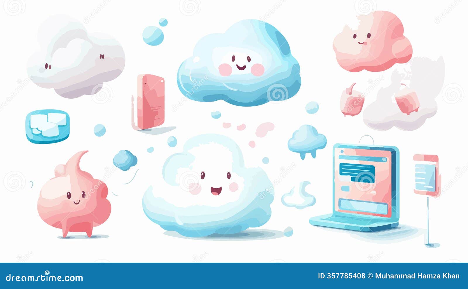 Cloud Technology Scene Set with Cute Abstract Characters Stock Vector ...