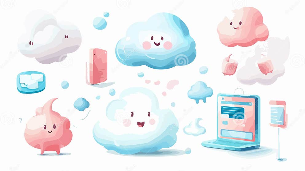 Cloud Technology Scene Set with Cute Abstract Characters Stock Vector ...