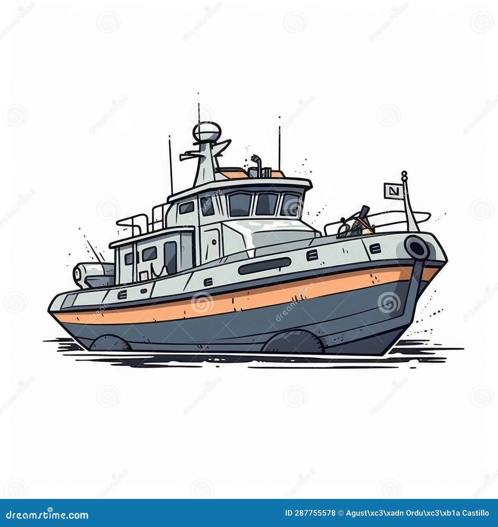 Illustration of a Coastal Patrol Boat. Stock Photo - Image of sketch ...